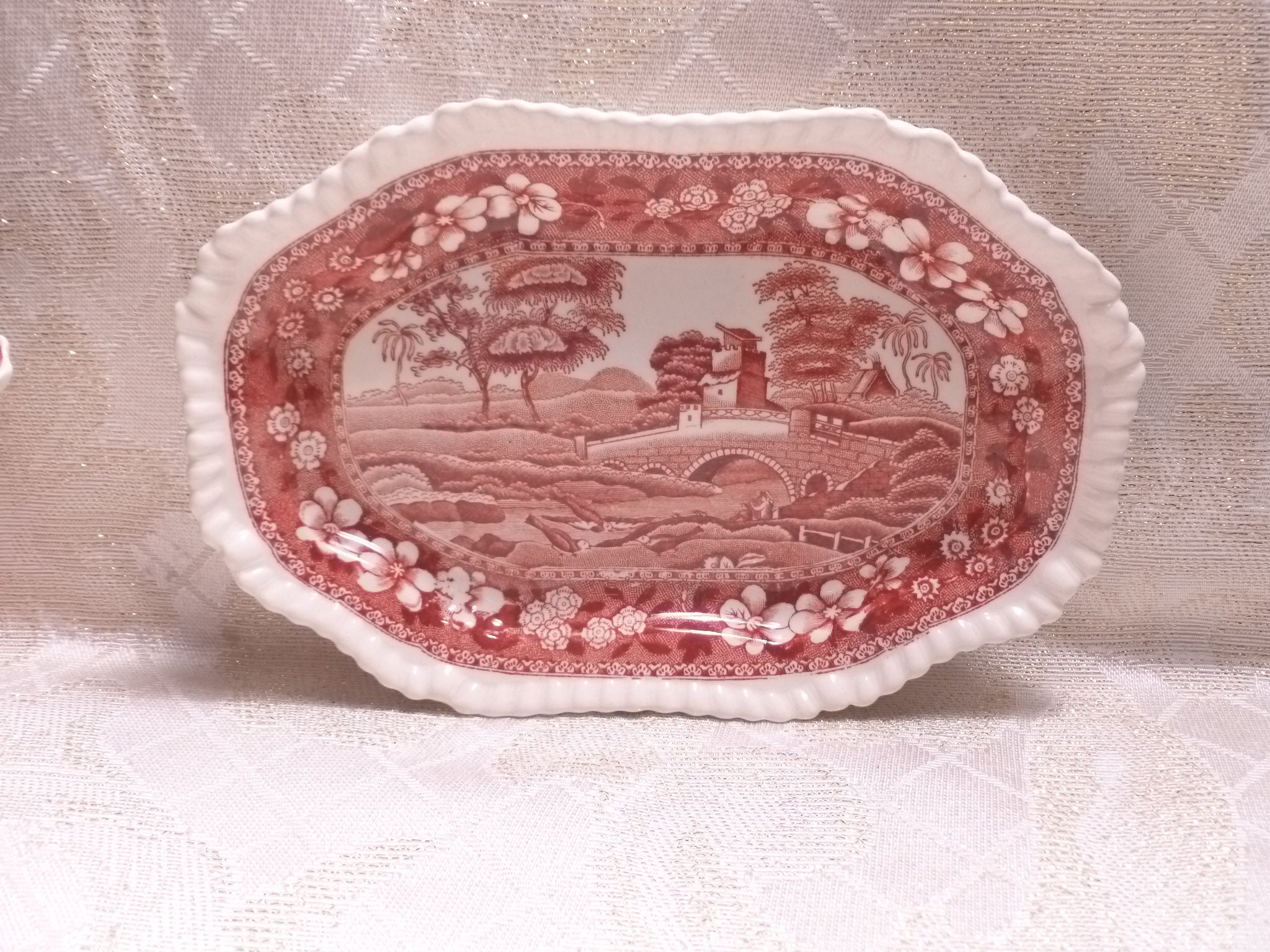 Spode Copeland 1940s China Spodes Tower Red And White Two Piece Gravy Or Sauce Boat With Saucer ...