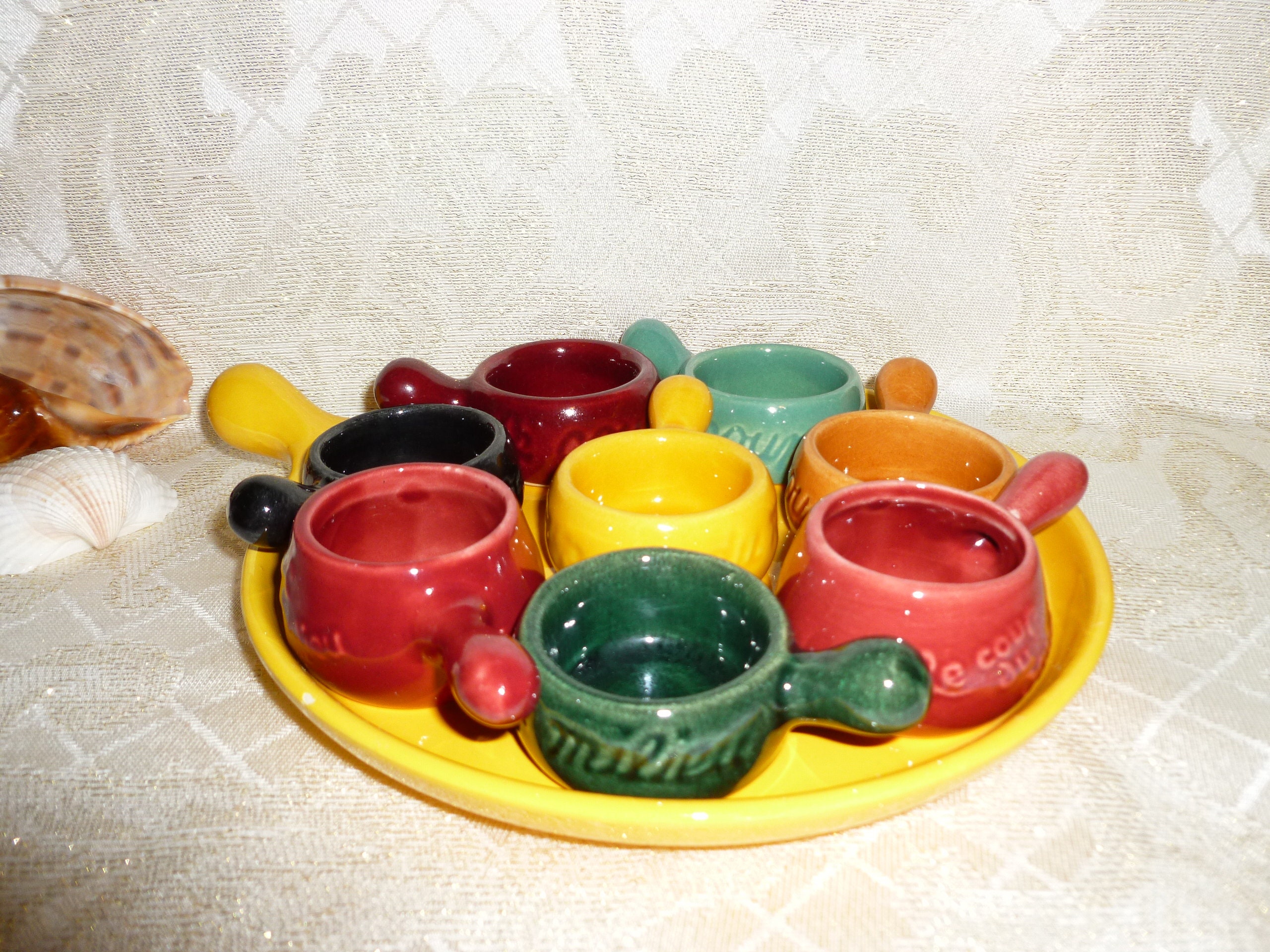 Vintage Escargot Dishes With Serving Tray Colorful Design Small ...