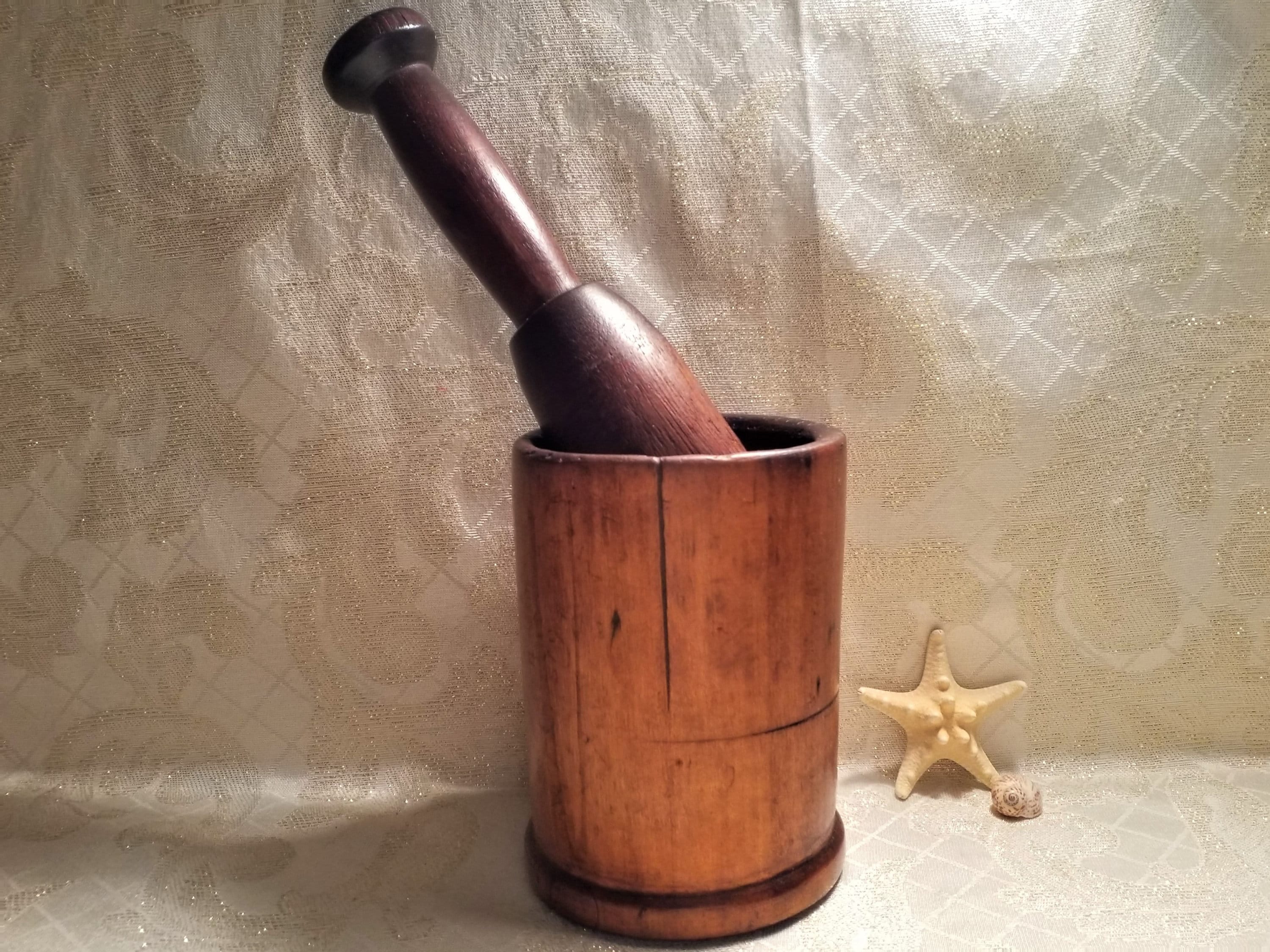 Antique Wooden Pestle And Matching Mortar Used For Herbal Preparation ...