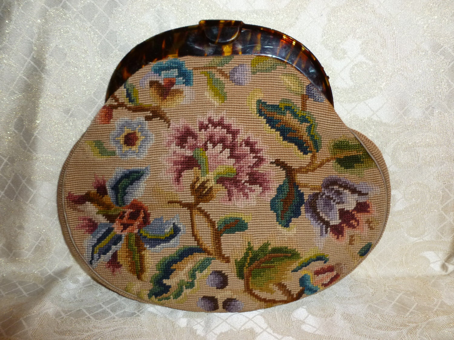 Tapestry Purse Beautiful Vintage Hand Stitched Tapestry Faux Tortoise ...