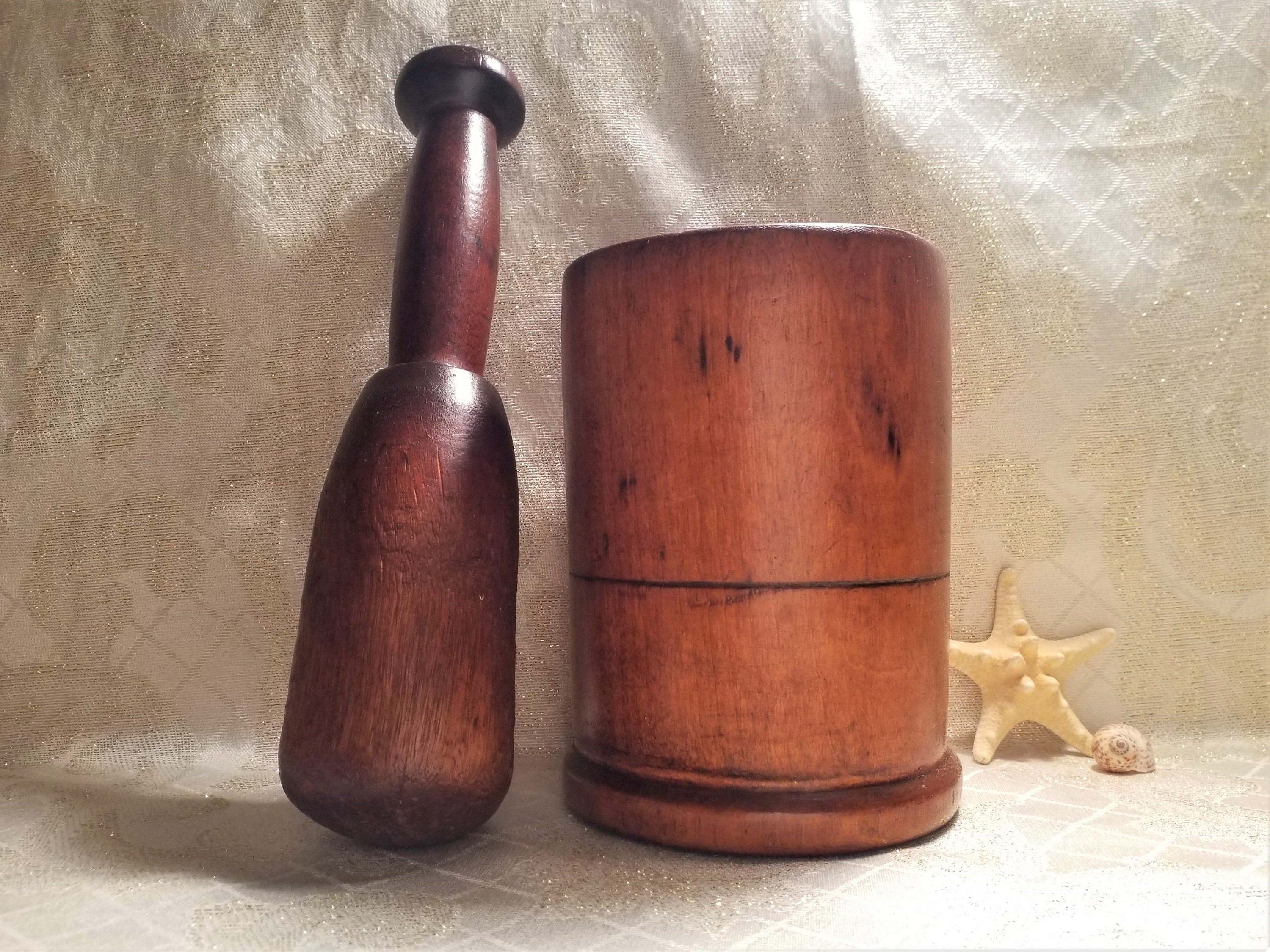 Antique Wooden Pestle And Matching Mortar Used For Herbal Preparation ...