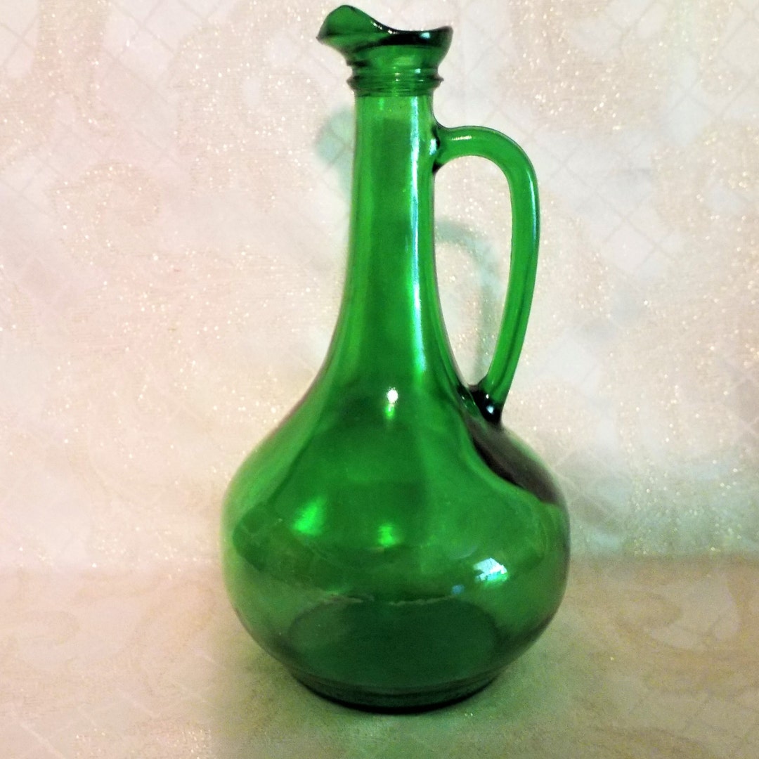 Green Glass Large Bottle Pour Spout With Handle Excellent Display ...