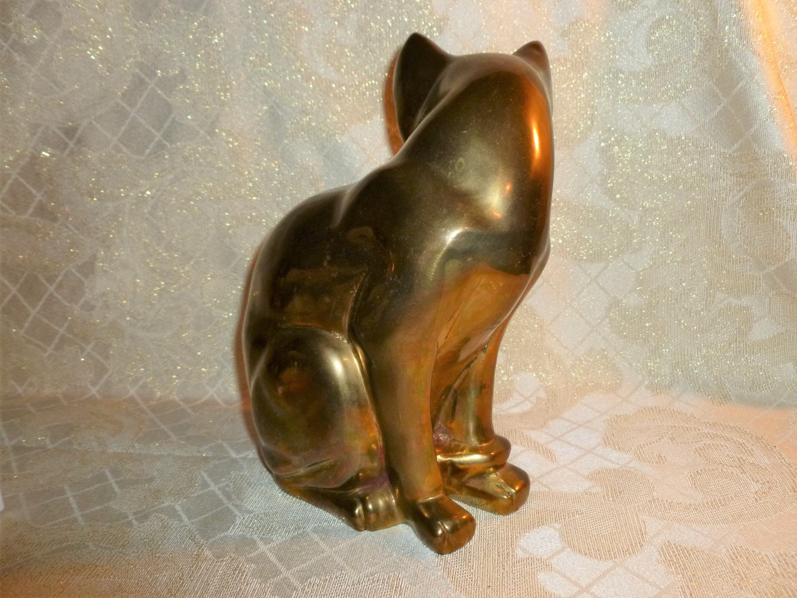 Vintage Large Brass Cat With Excellent Detail Classic Cat Expression ...