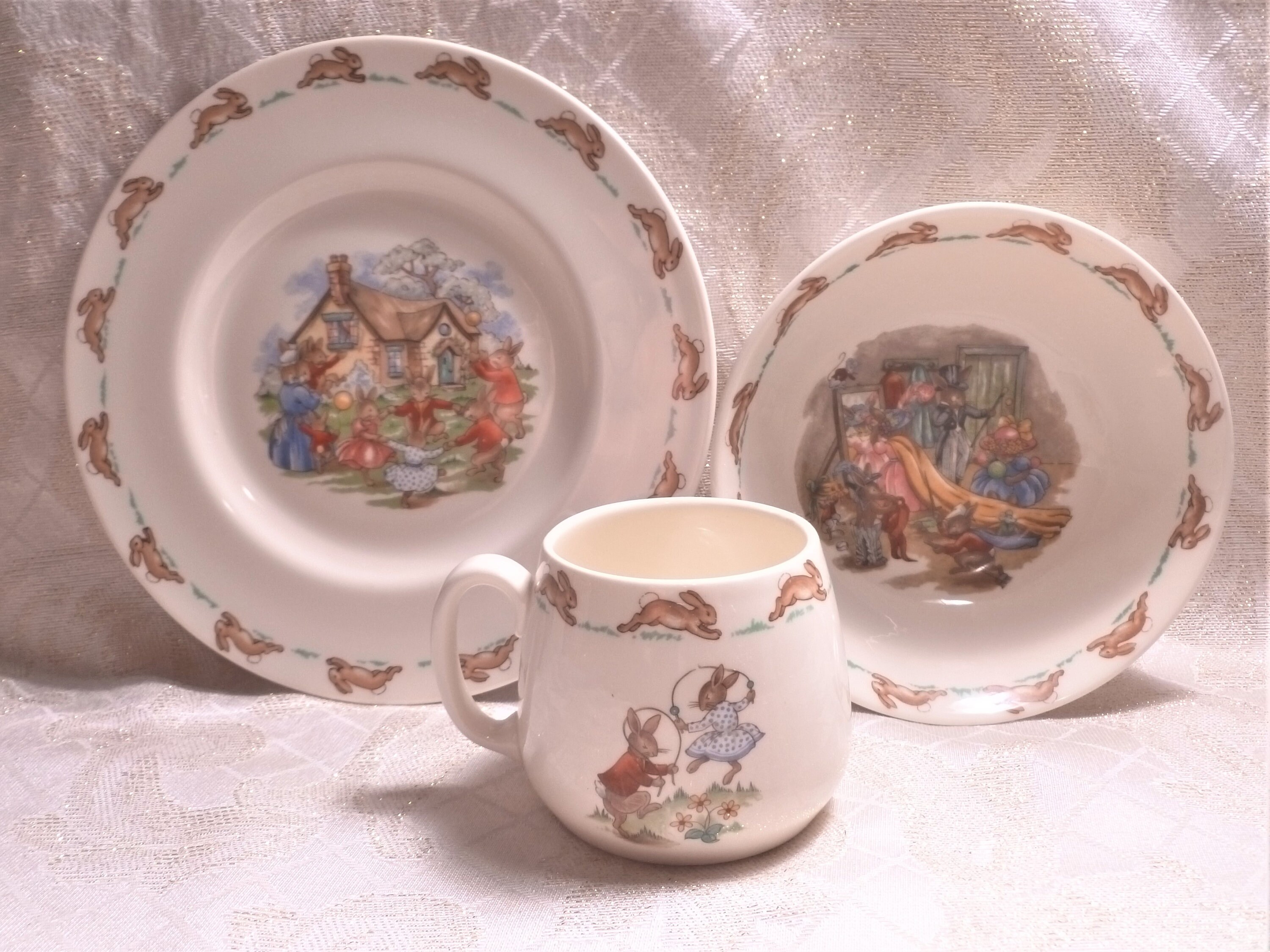 Bunnykins Beatrix Potter Three Piece Set Ring Around The Rosie Plate ...
