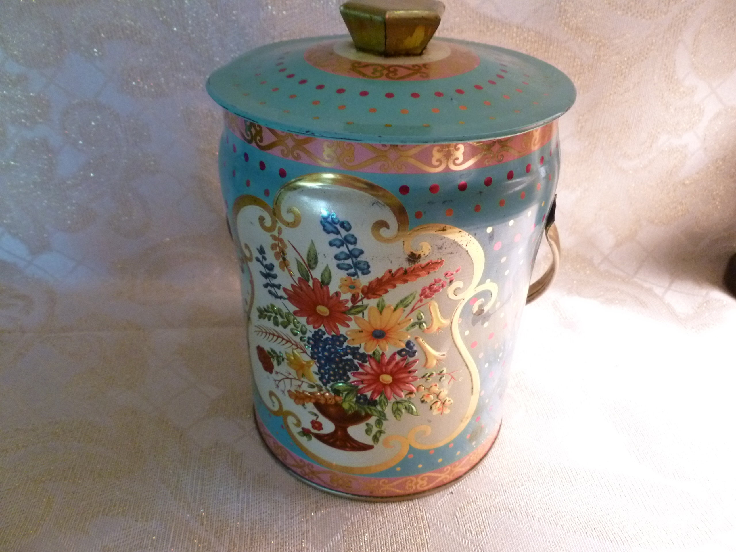 Antique English Tin With Lid And Handle Vintage Collectible Beautiful ...
