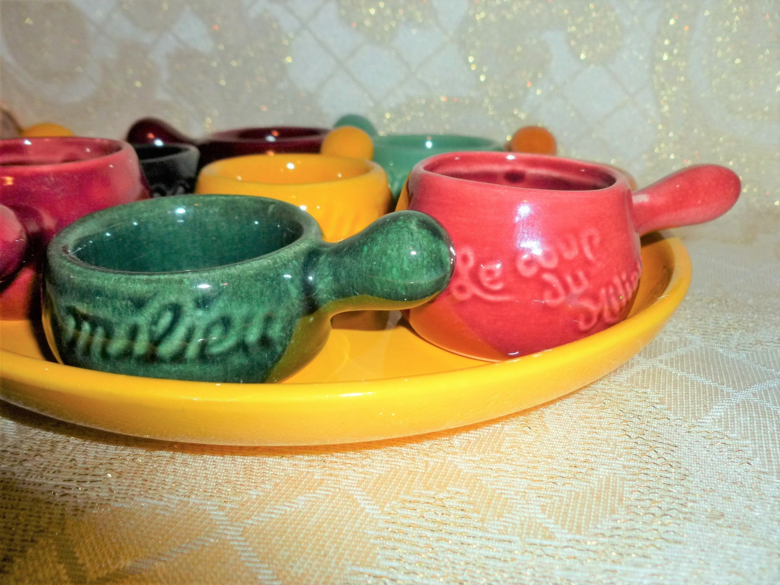 Vintage Escargot Dishes With Serving Tray Colorful Design Small ...