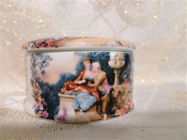 English Bone China Vintage Trinket Box Romantic Mid Century Design