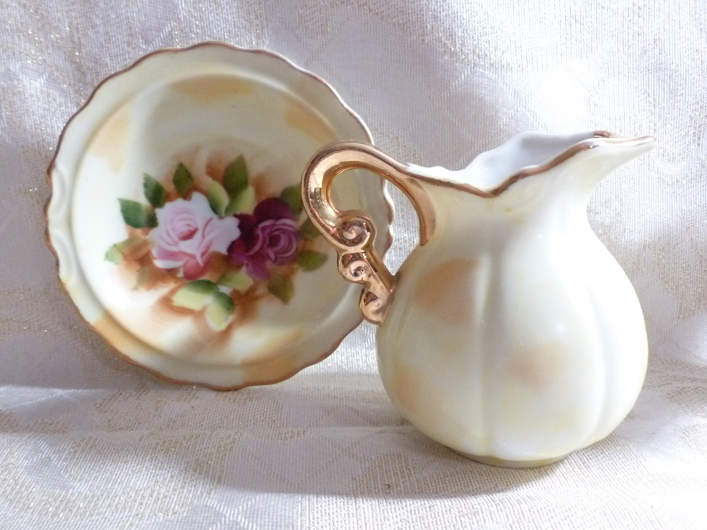 Vintage Enesco Porcelain Small Pitcher With Matching Saucer Elegant ...