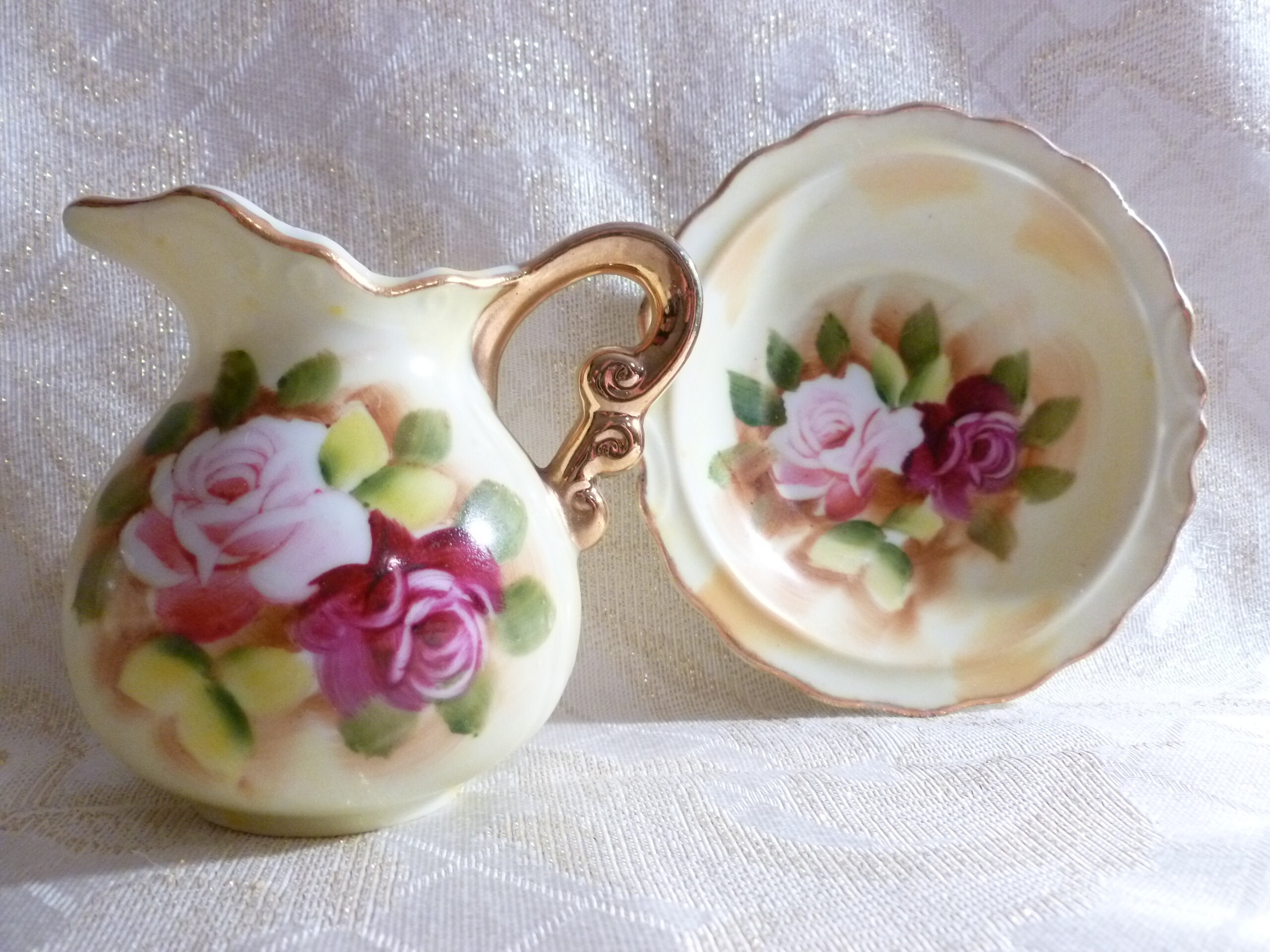 Vintage Enesco Porcelain Small Pitcher With Matching Saucer Elegant ...