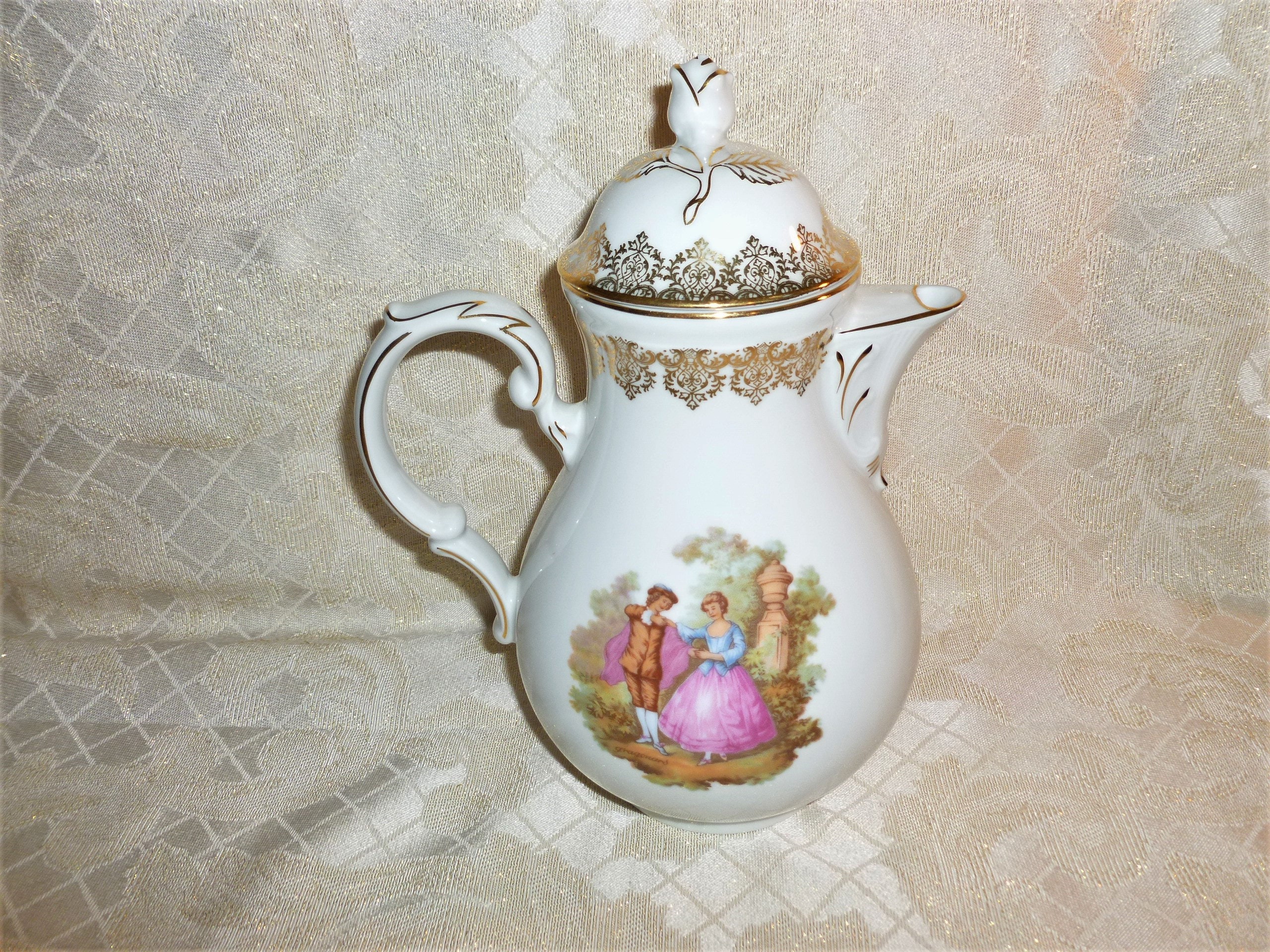 Vintage Tall Bavaria Germany Teapot With Courting Couple Gold Trim ...