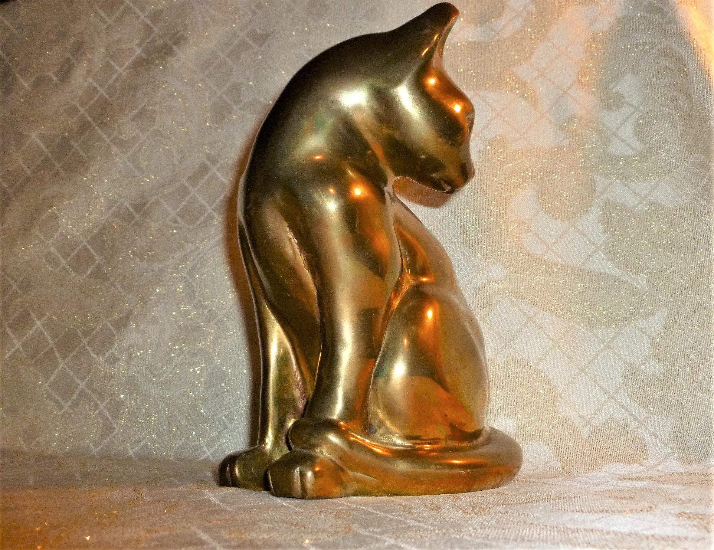 Vintage Large Brass Cat With Excellent Detail Classic Cat Expression ...