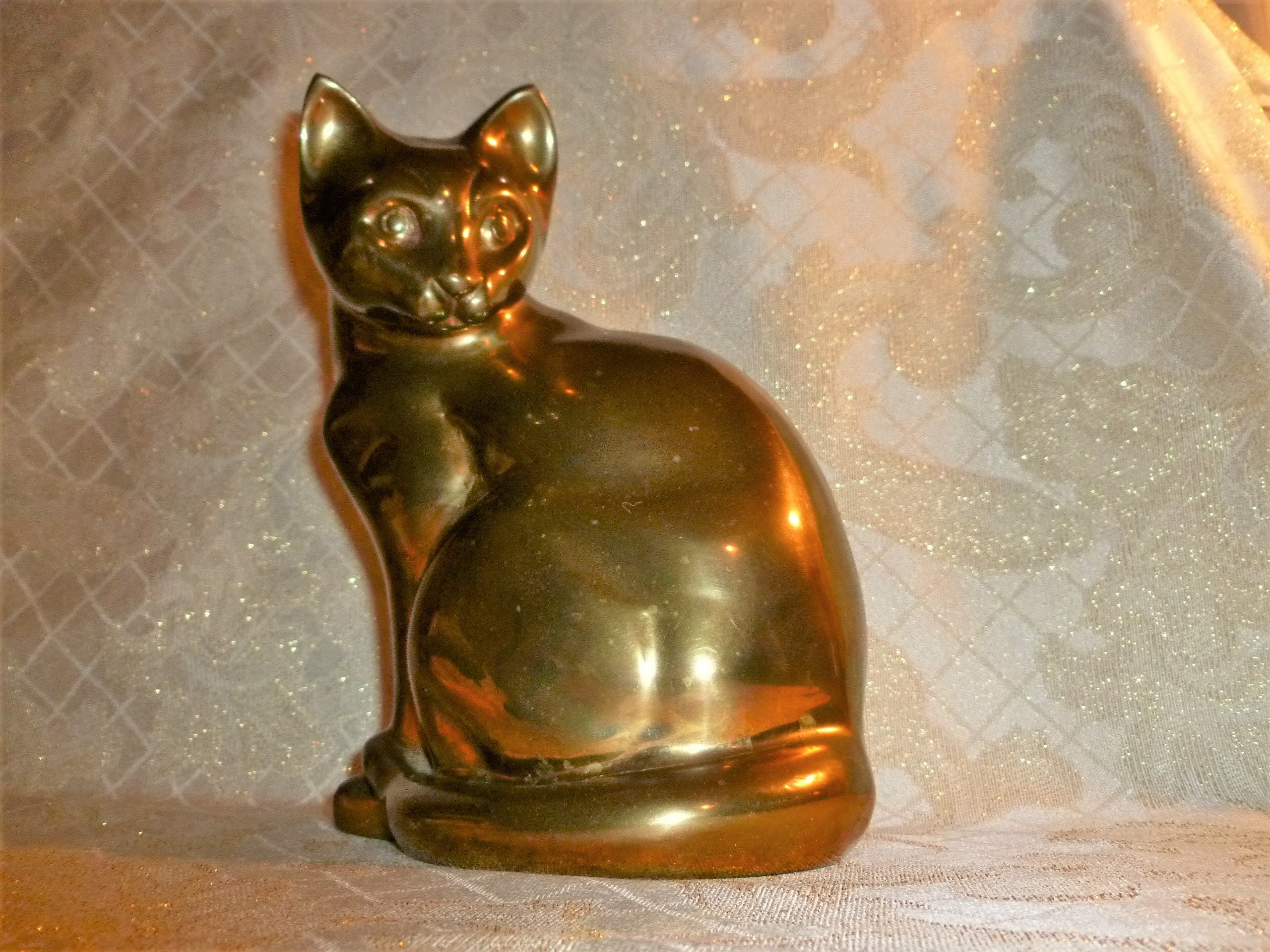 Vintage Large Brass Cat With Excellent Detail Classic Cat Expression ...