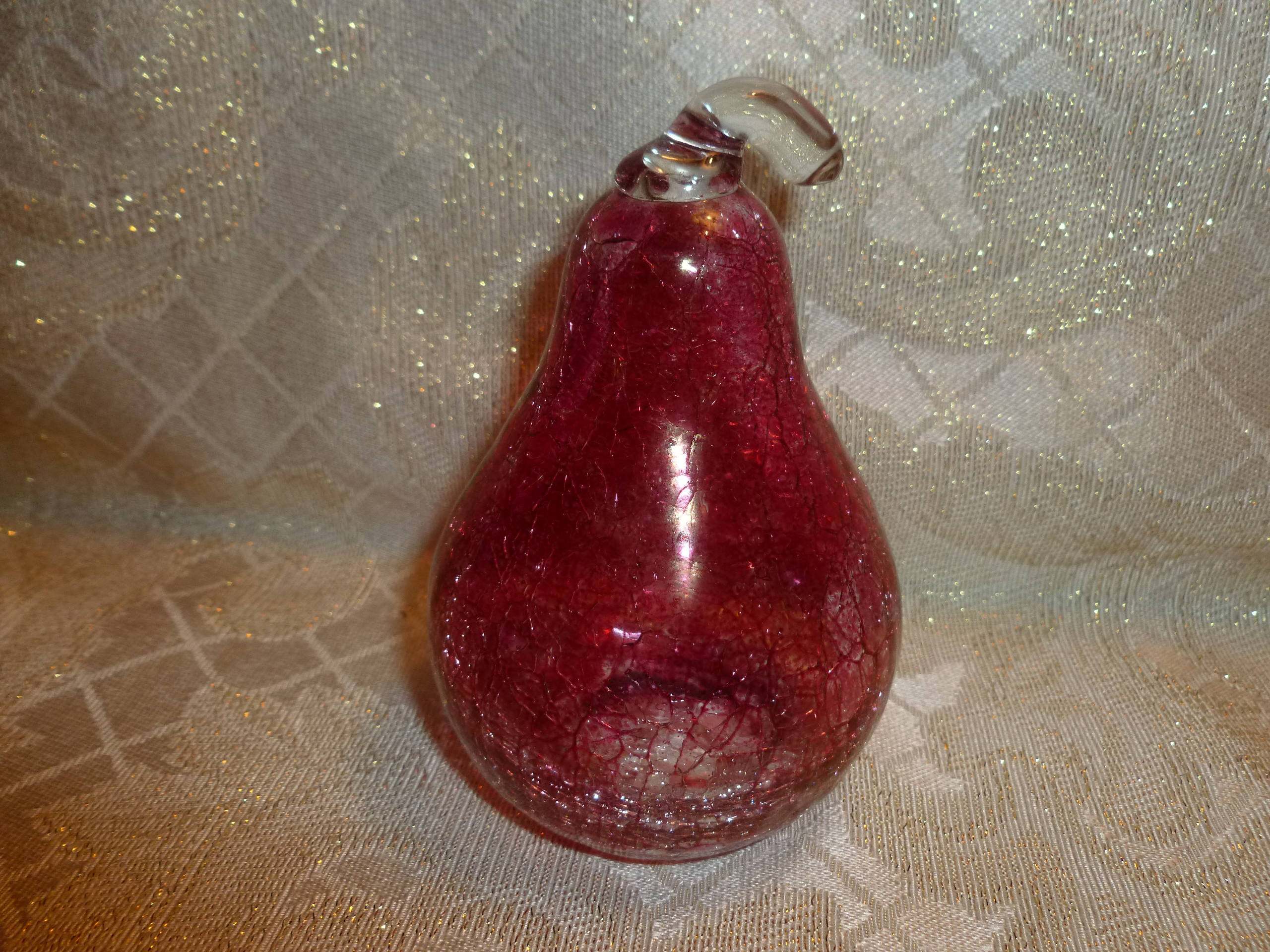 Blenko Crackle Glass Handmade Art Glass Pear Stained Red Color ...