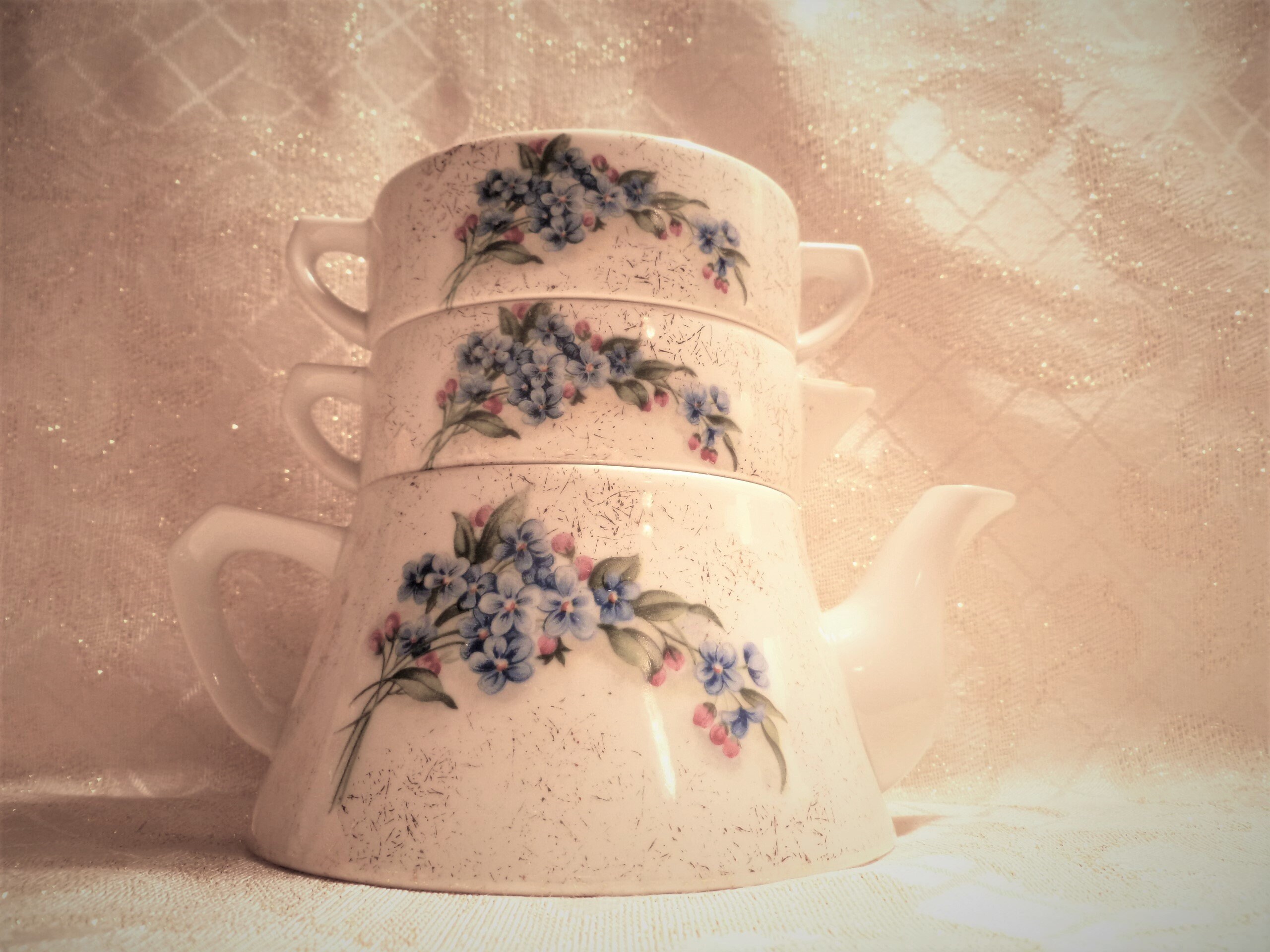 Teapot Stackable Trio Teapot Creamer Sugar Bowl With Lid Beautiful Blue ...