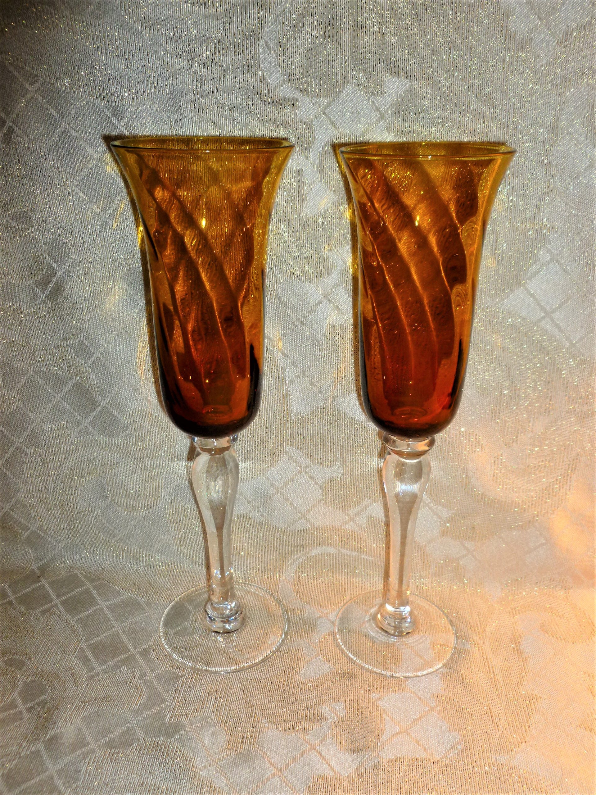 Carmel Collectibles Offers A Pair Of Amber Glass Beautiful Wine Glasses ...