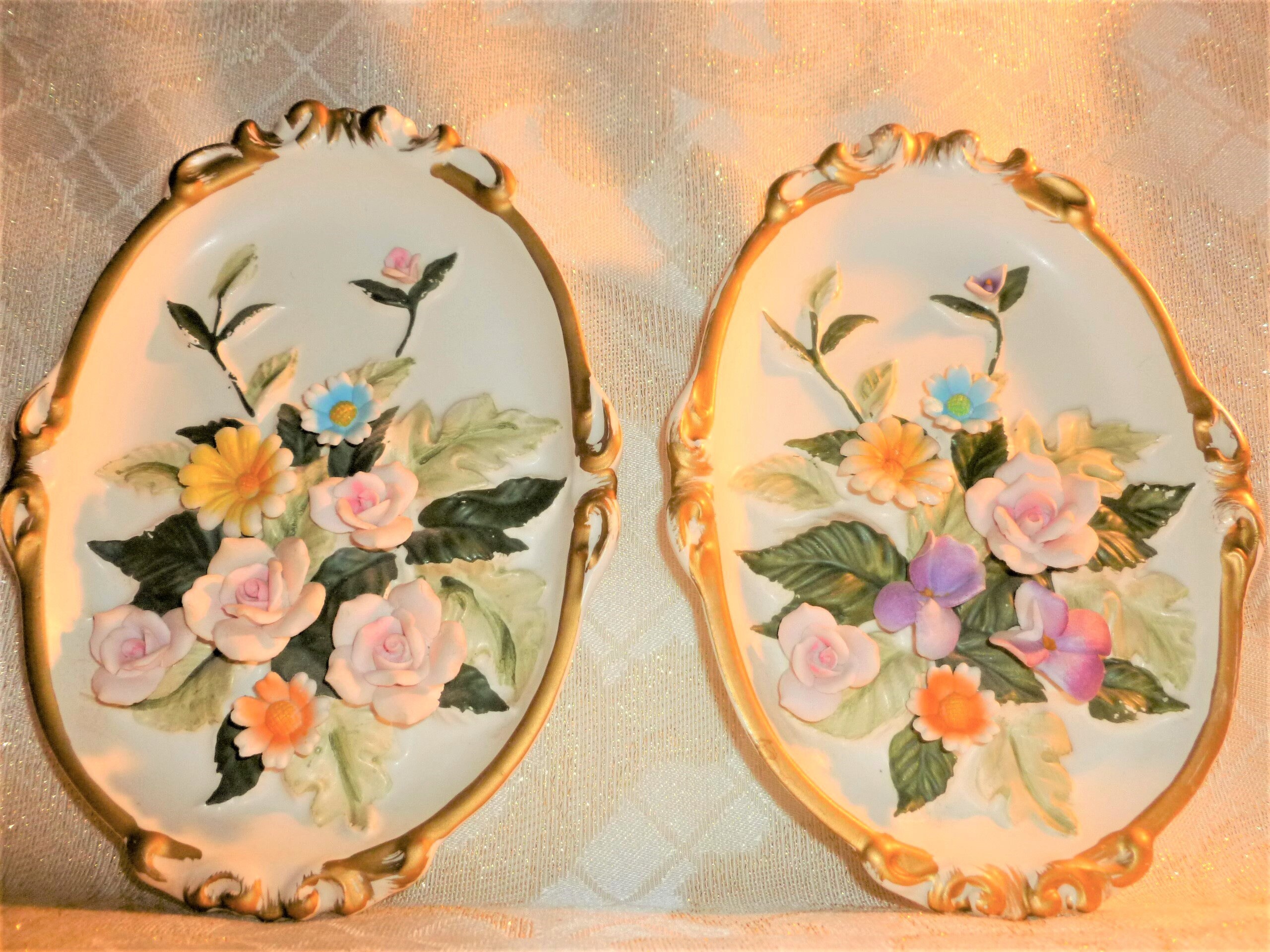 Beautiful Lefton Exclusive Porcelain Bisque Colorful Floral Sculptures ...