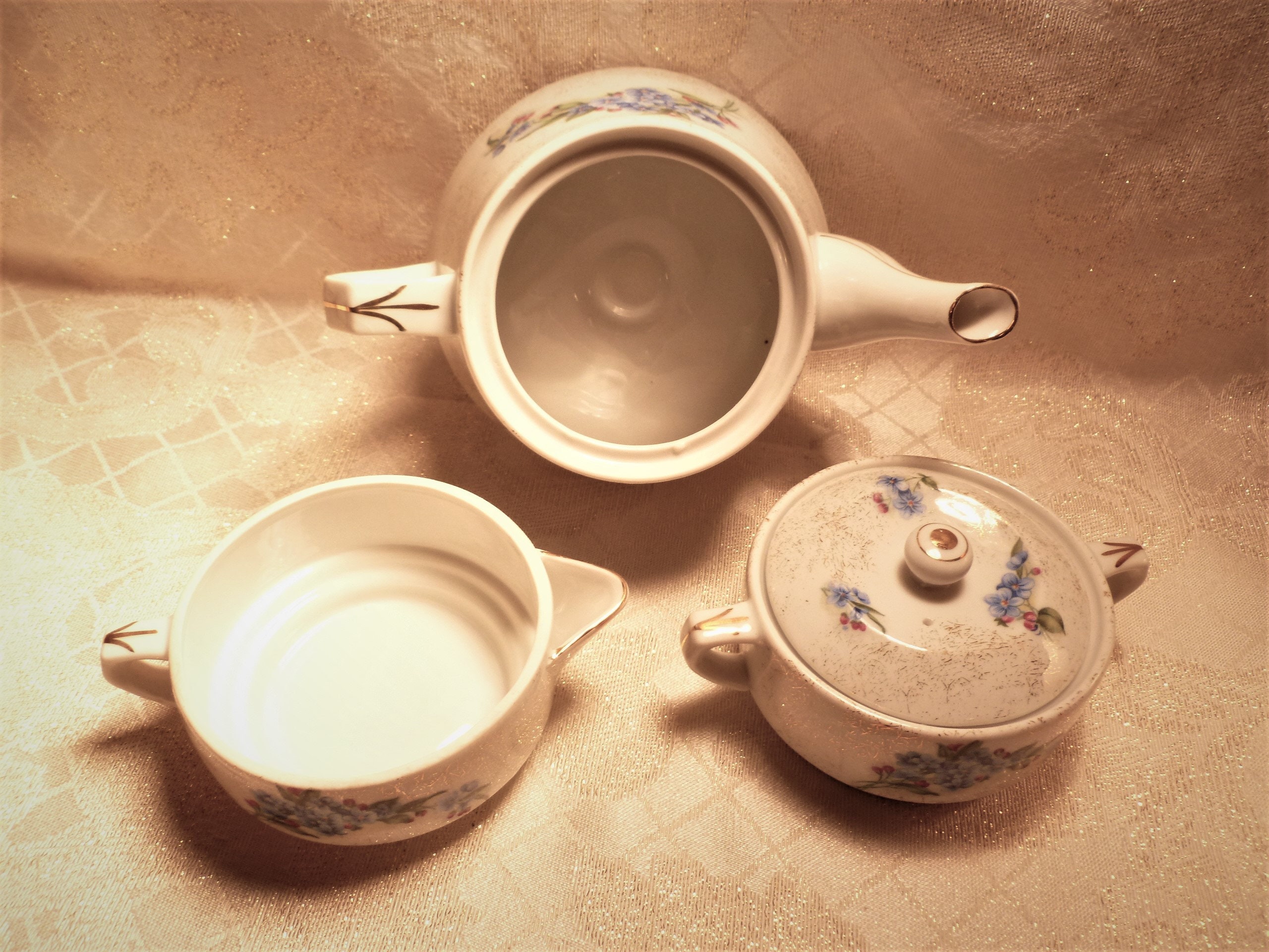 Teapot Stackable Trio Teapot Creamer Sugar Bowl With Lid Beautiful Blue ...
