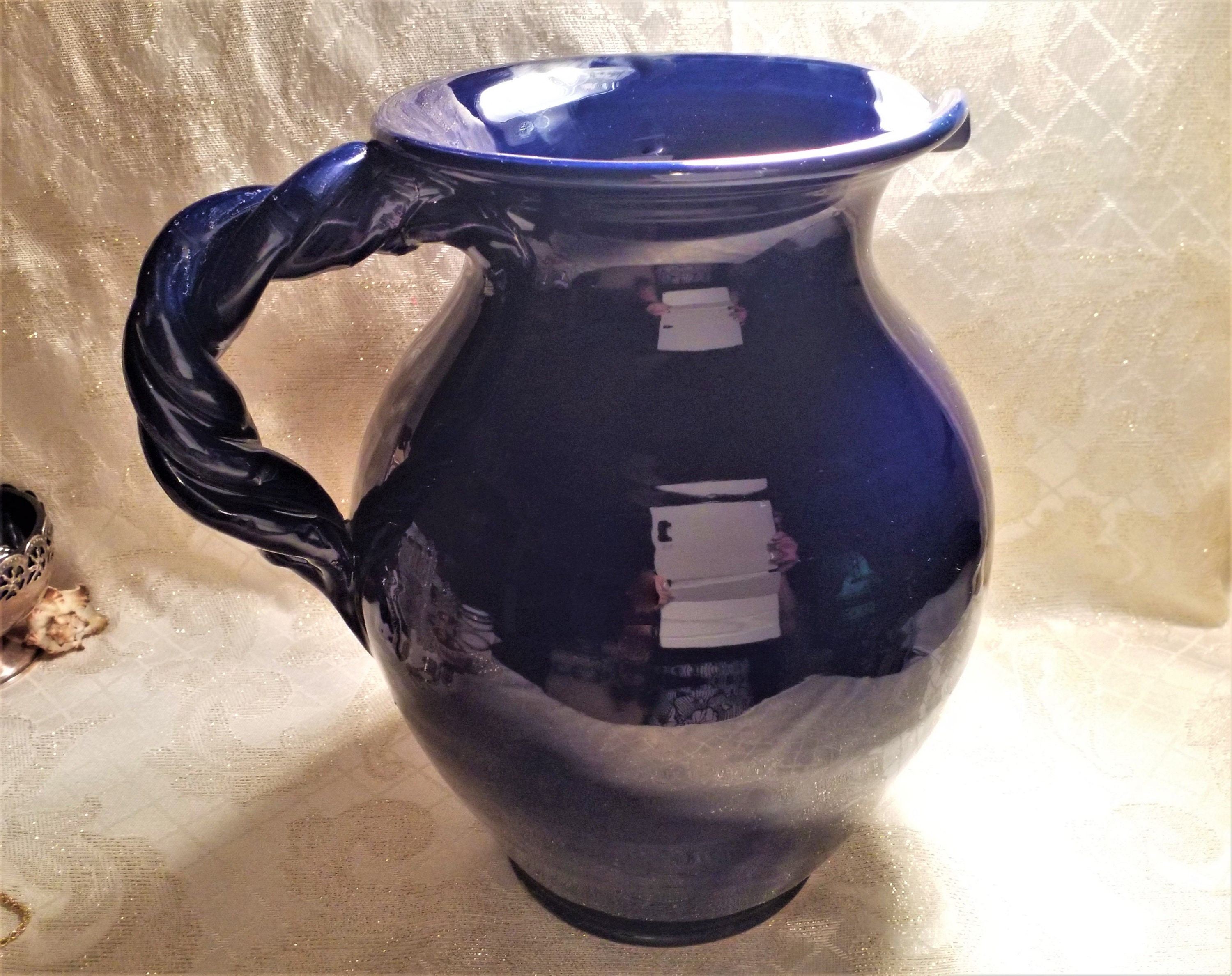 Italy Pitcher Large Water Pitcher Cobalt Blue Glaze With Twisted Handle ...