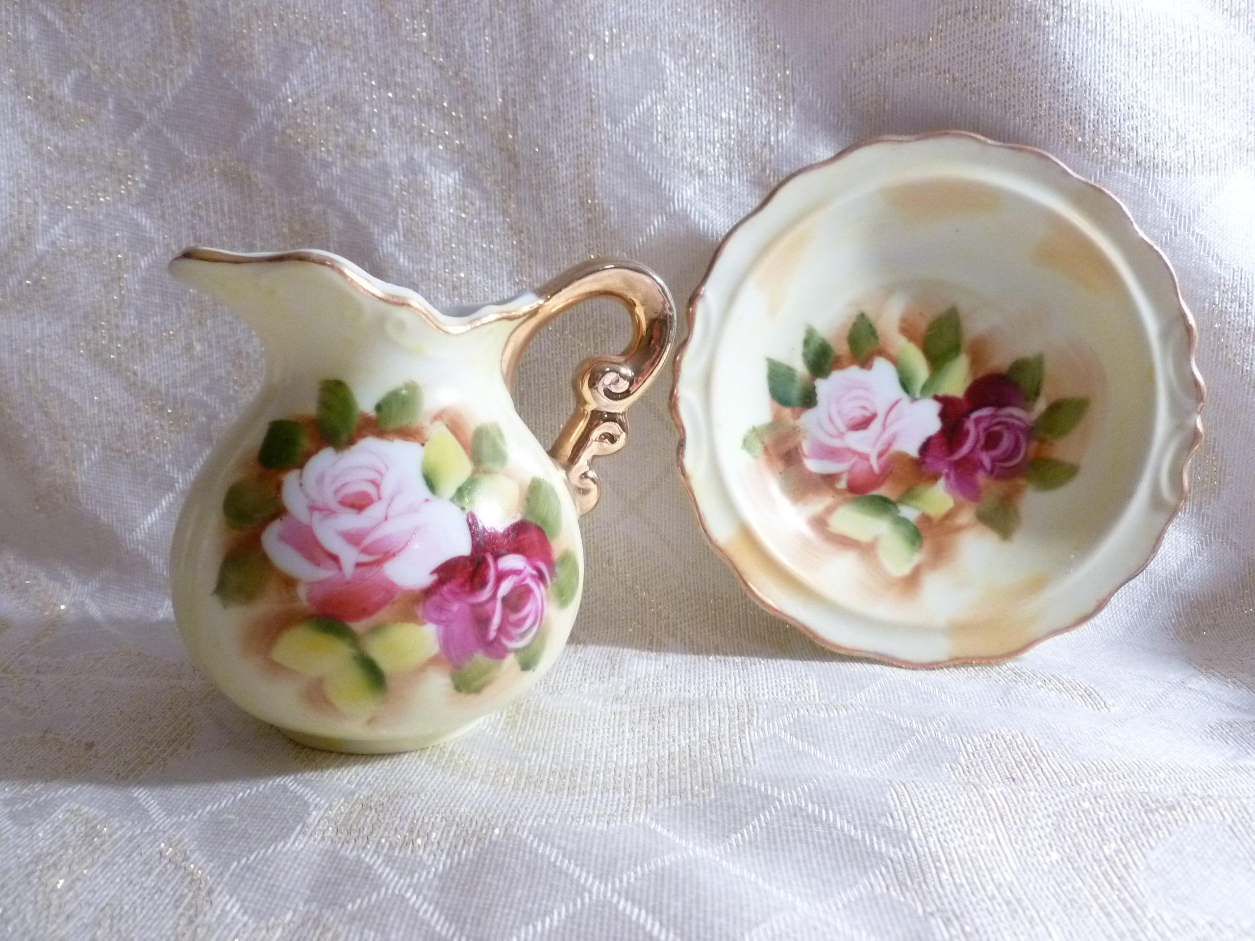 Vintage Enesco Porcelain Small Pitcher With Matching Saucer Elegant ...