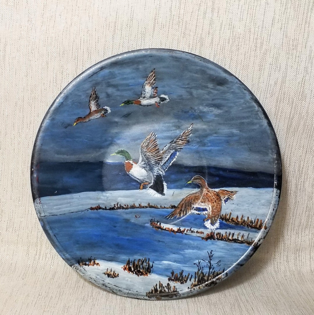 Mallard Duck Scene Design Handpainted Steel Bowl Labeled on Back ...