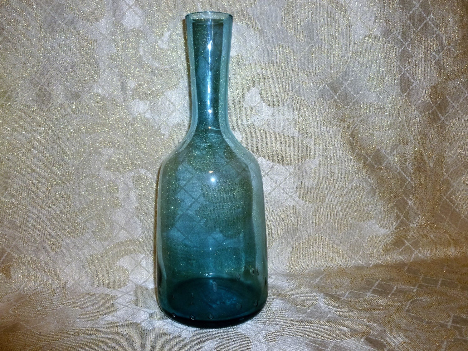 Hand blown Glass Bottle Teal Color With Controlled Bubble Design ...