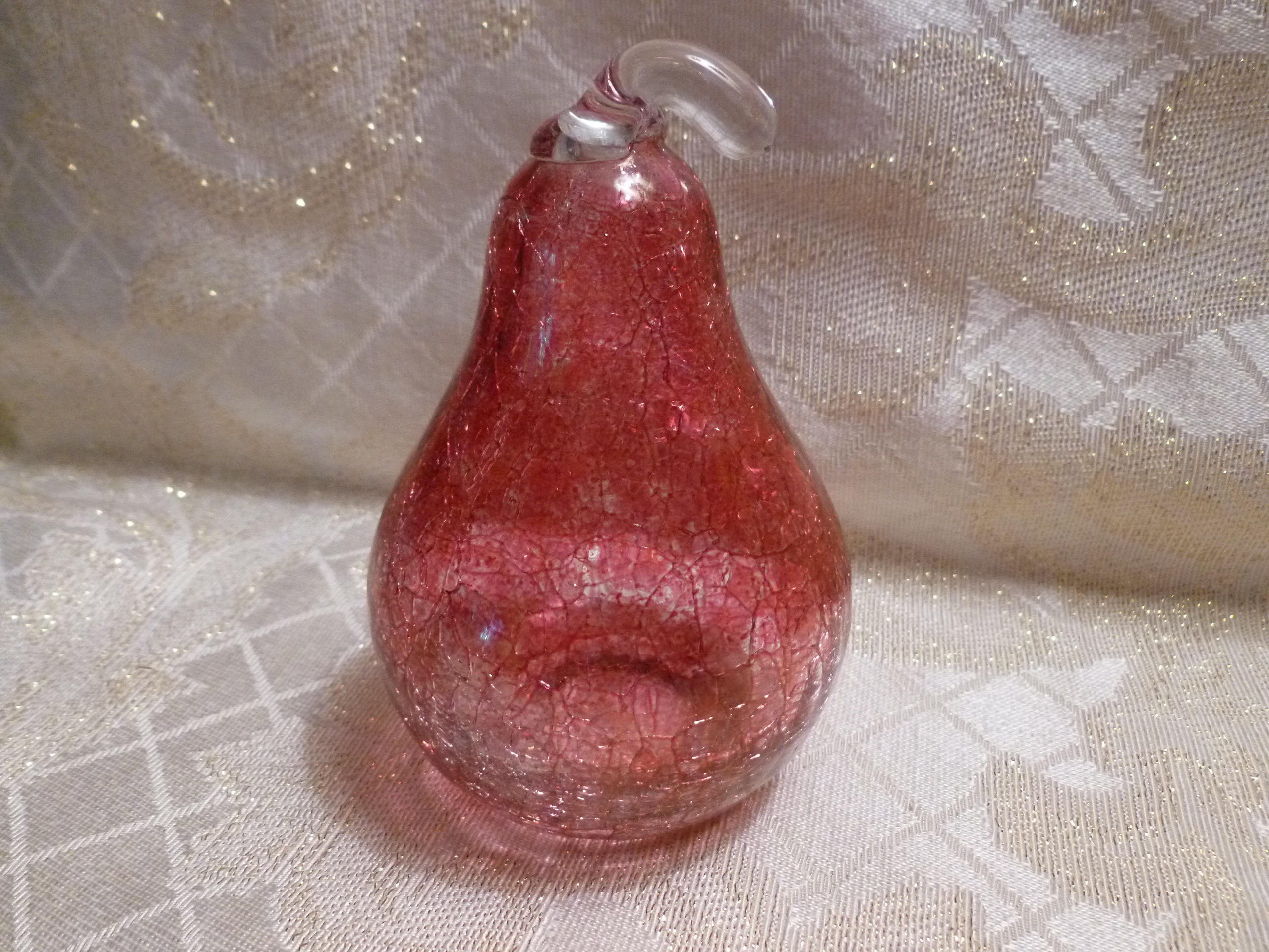 Blenko Crackle Glass Handmade Art Glass Pear Stained Red Color ...