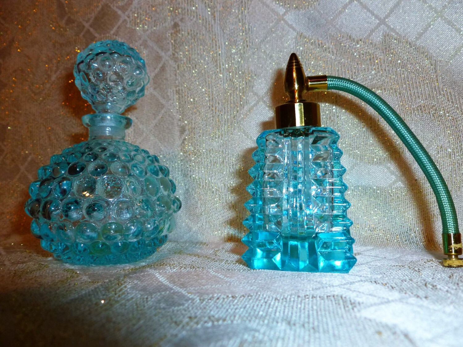 Irice Irving Rice Vintage Perfume Bottles Aquamarine Color Glass ...