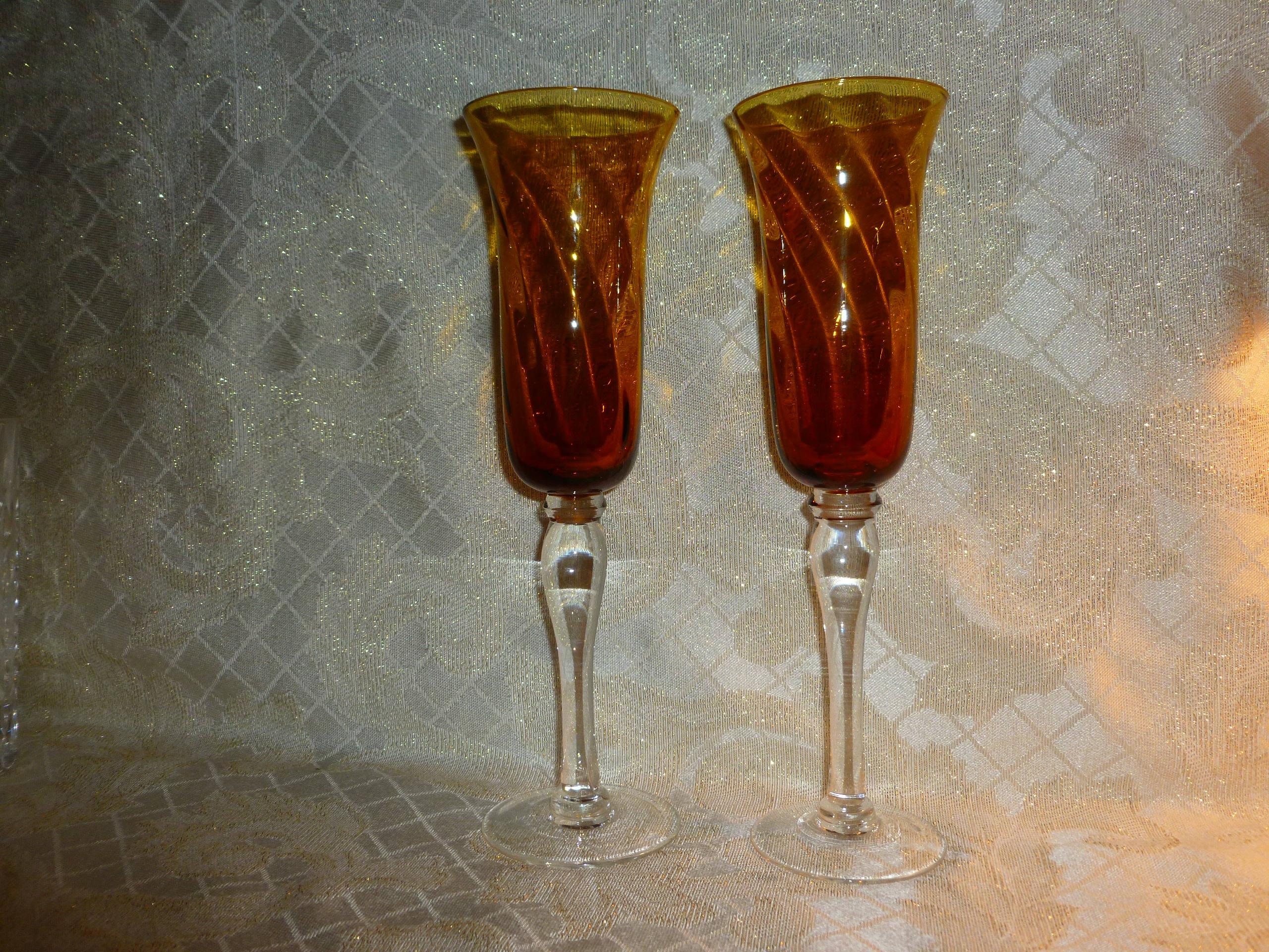 Carmel Collectibles Offers A Pair Of Amber Glass Beautiful Wine Glasses ...