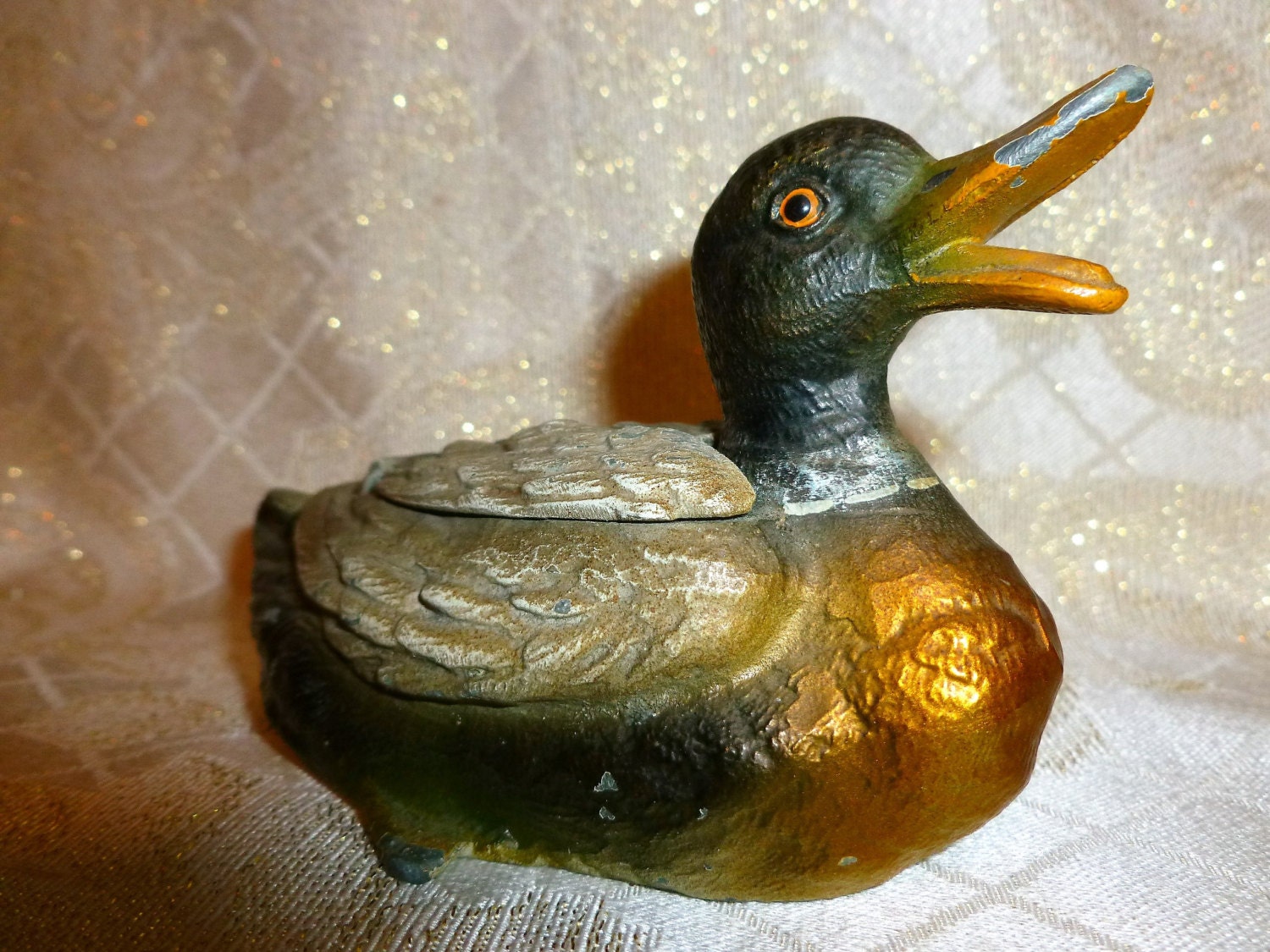 Duck Metal Container With Hinged Lid Painted Vintage Storage Ideal Mens ...