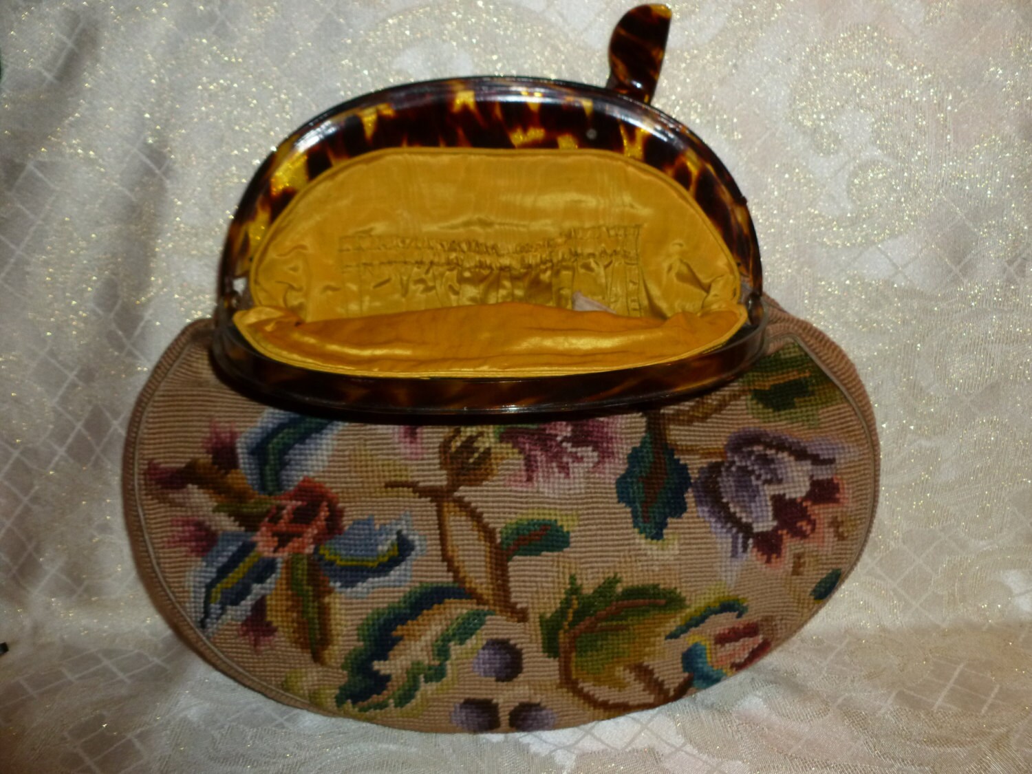 Tapestry Purse Beautiful Vintage Hand Stitched Tapestry Faux Tortoise ...