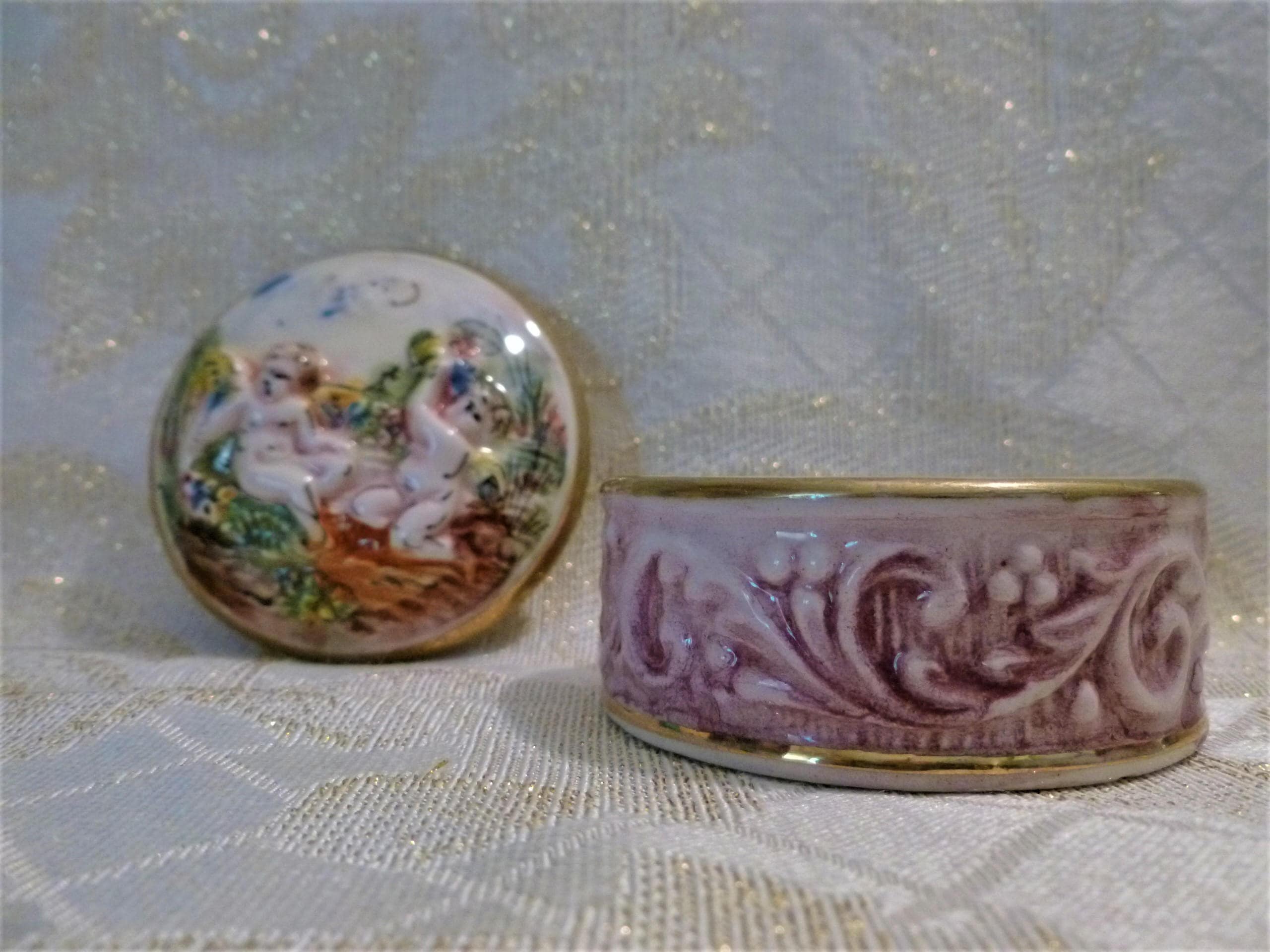 R. Capodimonte Italy Artwork Trinket Box Cherub Design Golden Trim ...