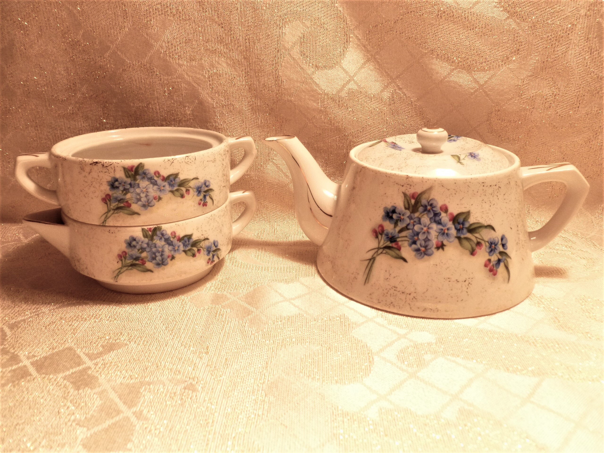 Teapot Stackable Trio Teapot Creamer Sugar Bowl With Lid Beautiful Blue ...