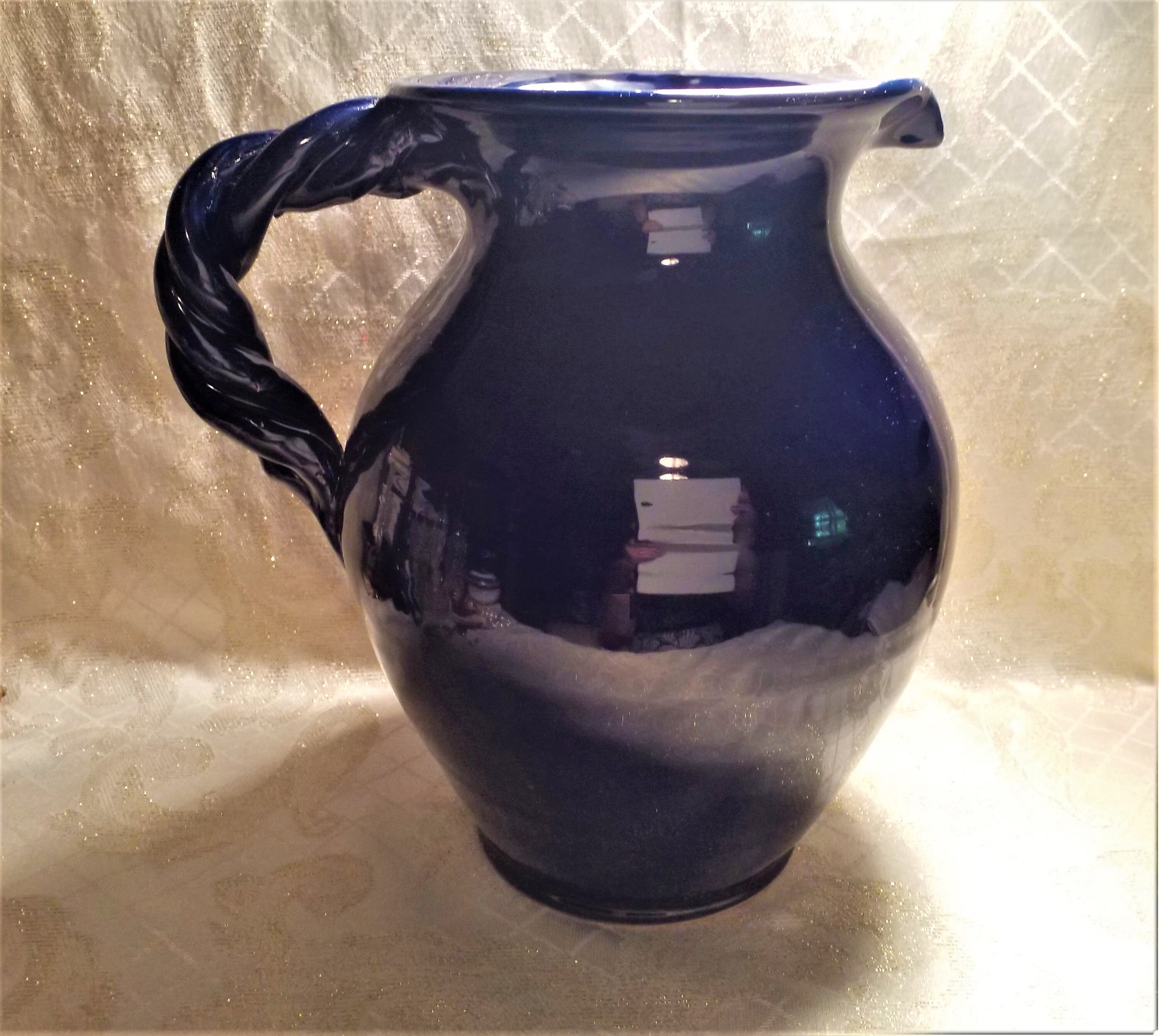 Italy Pitcher Large Water Pitcher Cobalt Blue Glaze With Twisted Handle ...