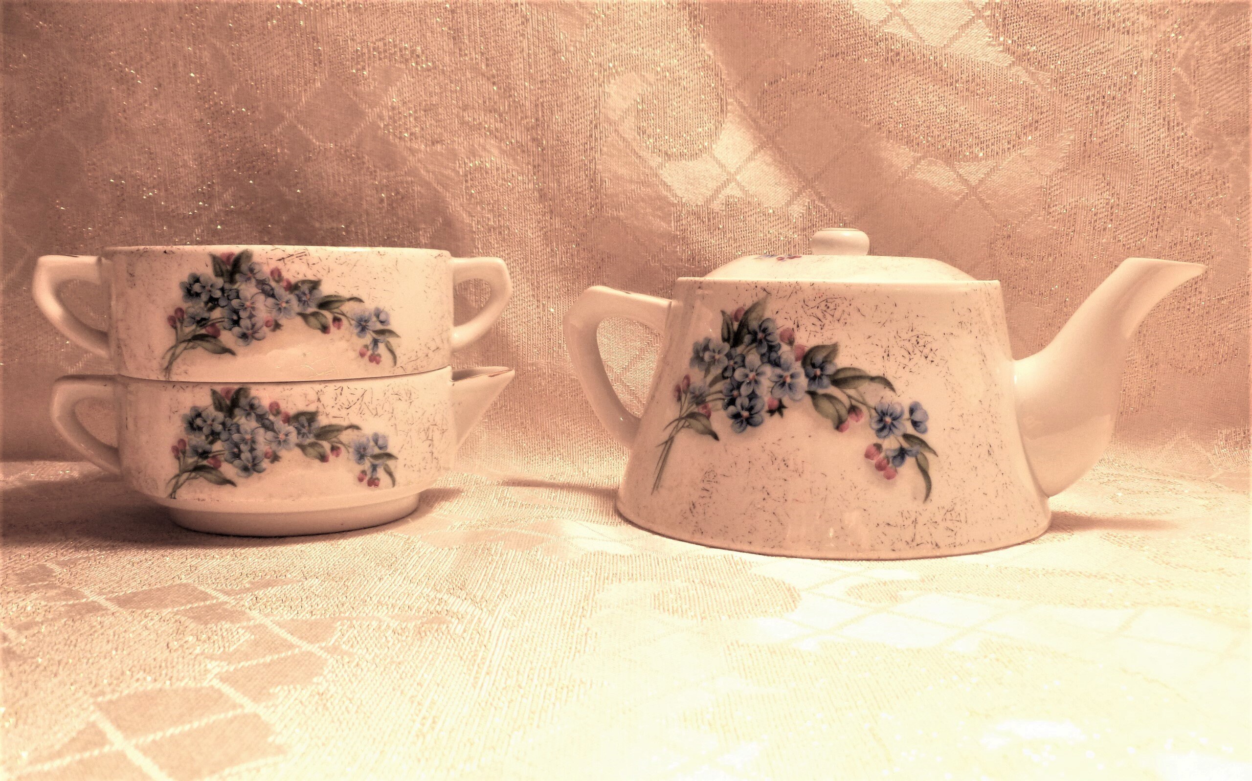 Teapot Stackable Trio Teapot Creamer Sugar Bowl With Lid Beautiful Blue ...