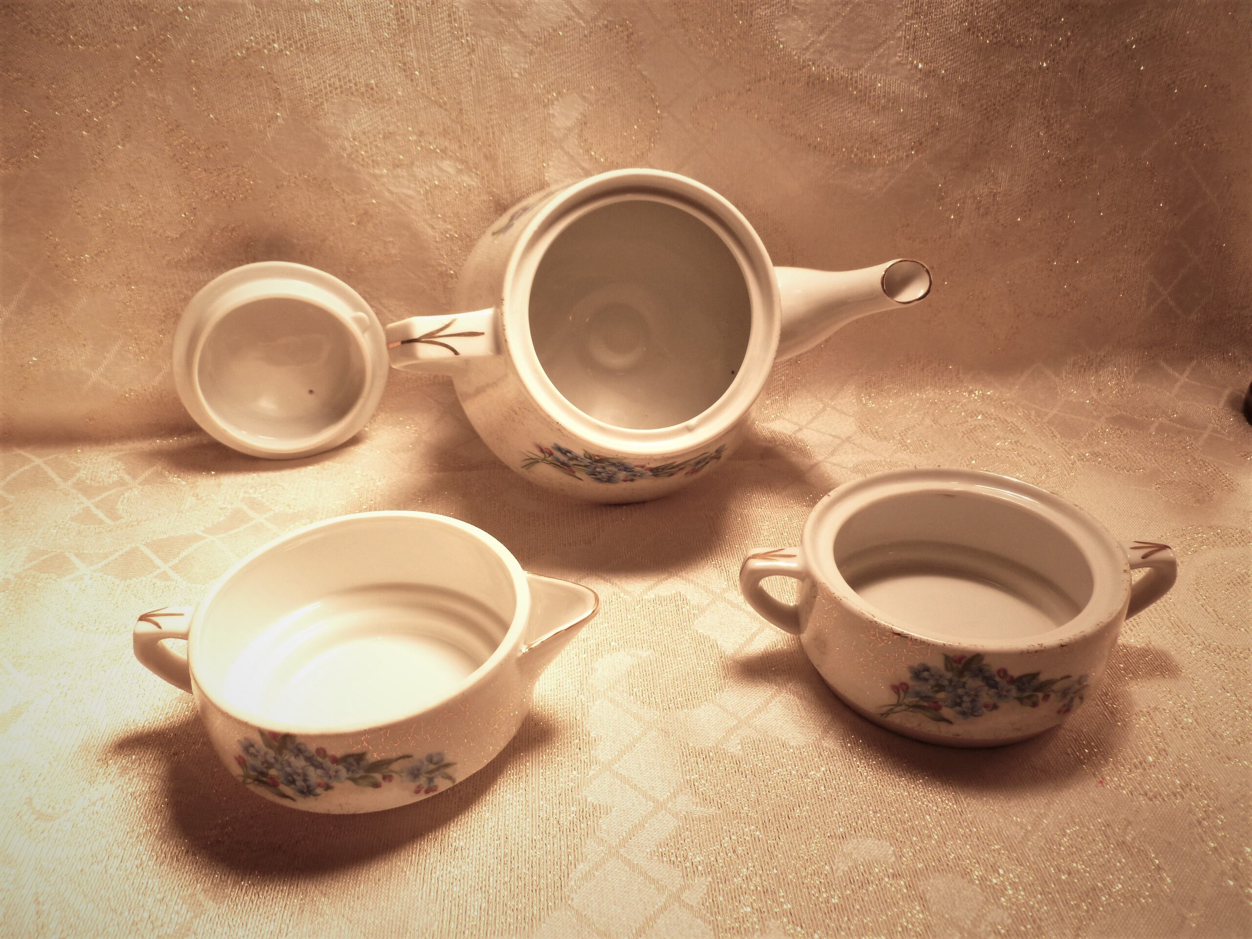 Teapot Stackable Trio Teapot Creamer Sugar Bowl With Lid Beautiful Blue ...