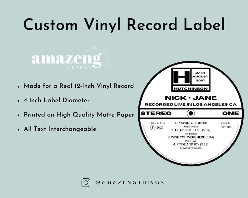 Custom Vinyl Record Label, Personalized Record Center Sticker - Etsy