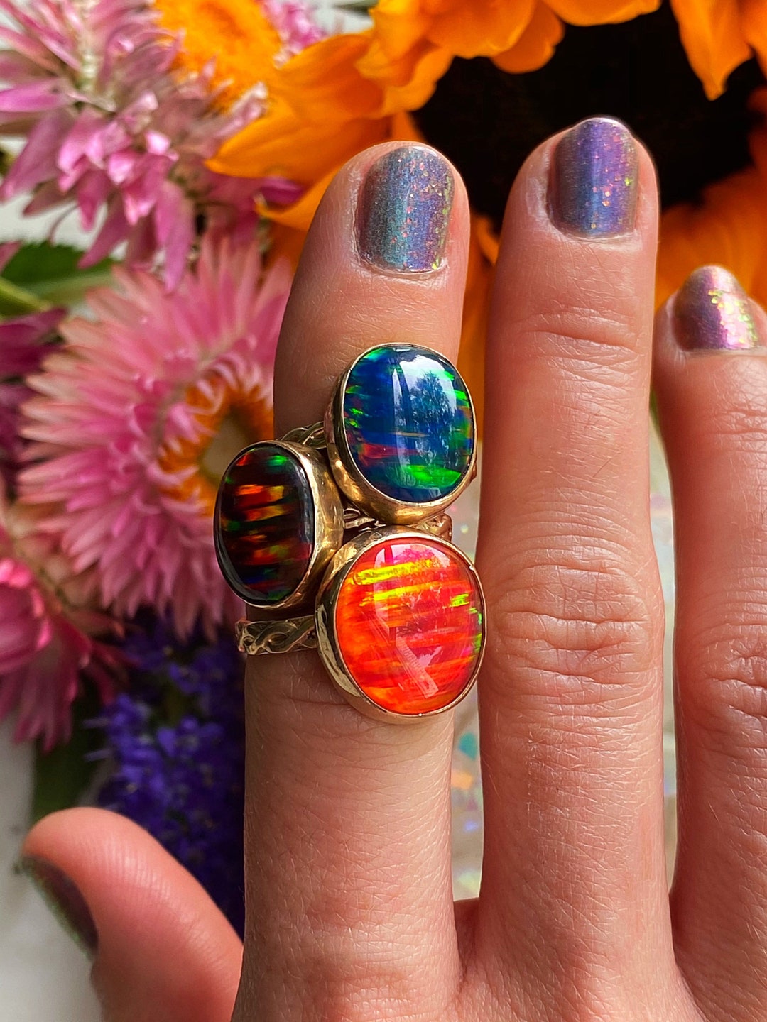 Aura Opal Magic Stackable Ring - Etsy
