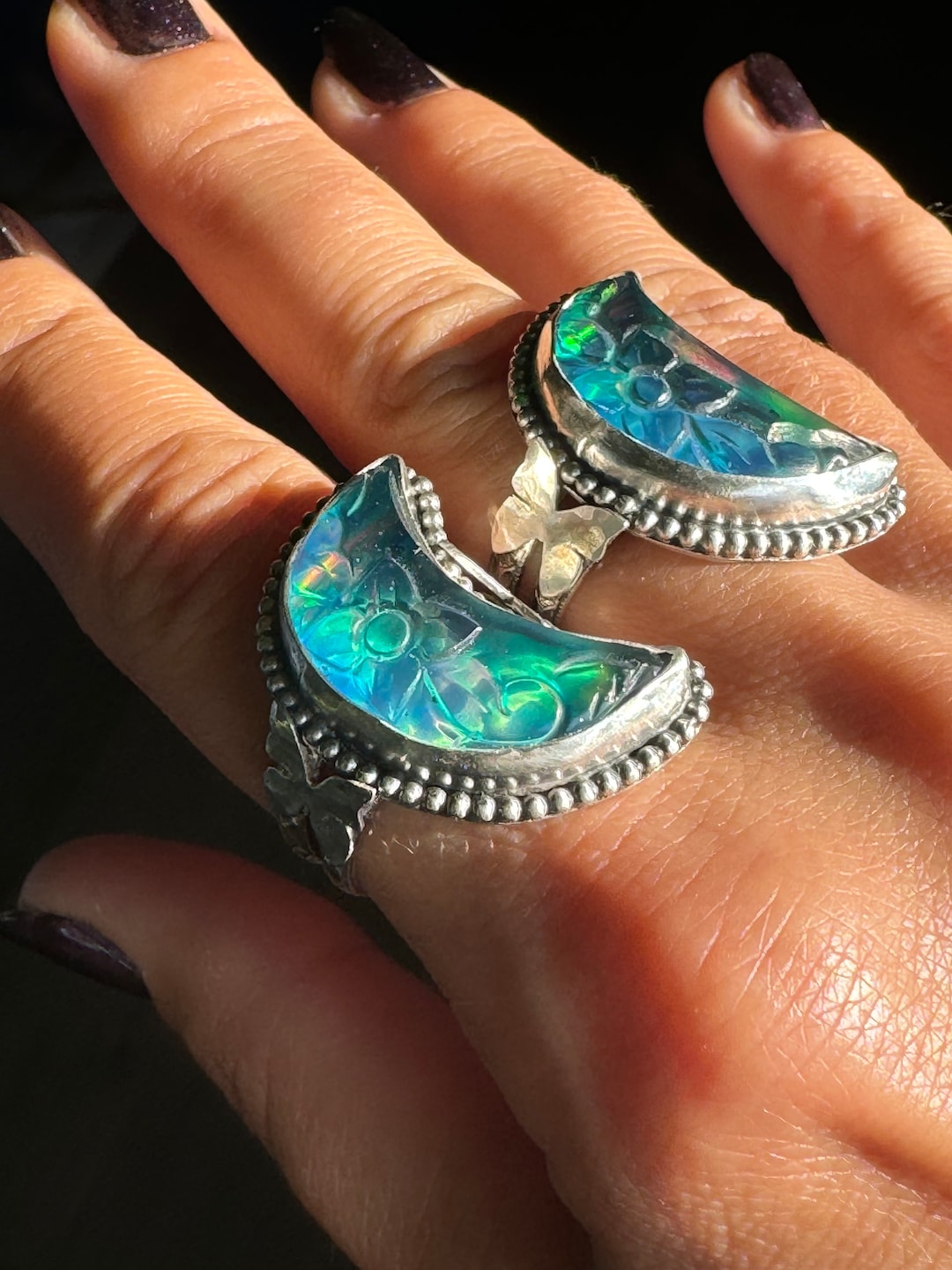Floral Flutter Moon Ring - Etsy