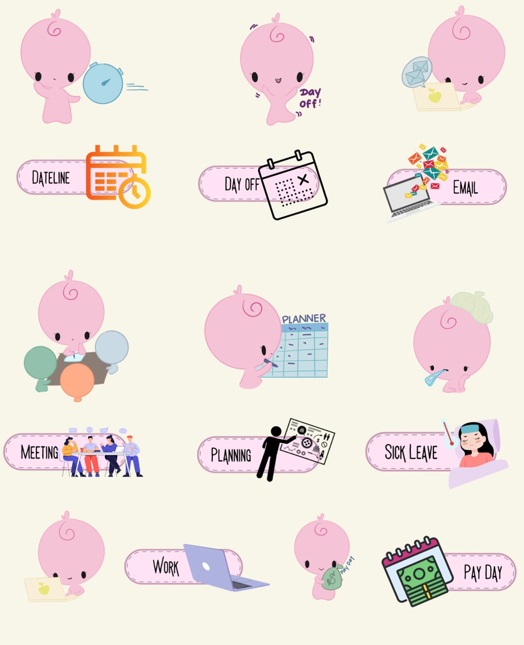 Cute Digital Goodnotes Stickers / Kawaii Goodnotes Stickers / Work ...