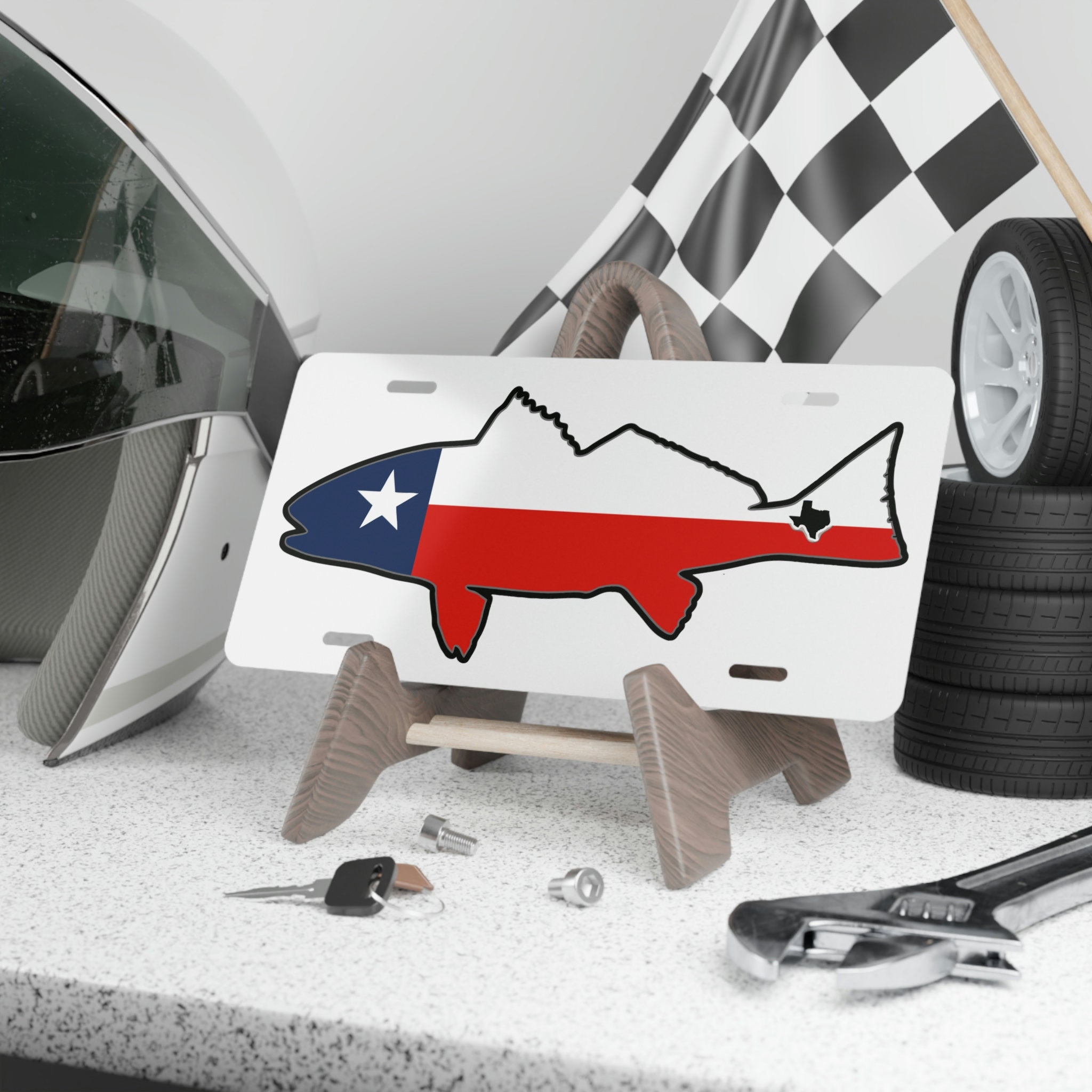 Redfish Texas Flag Fishing Fly Red Fish Drum Truck Tag Vanity License ...