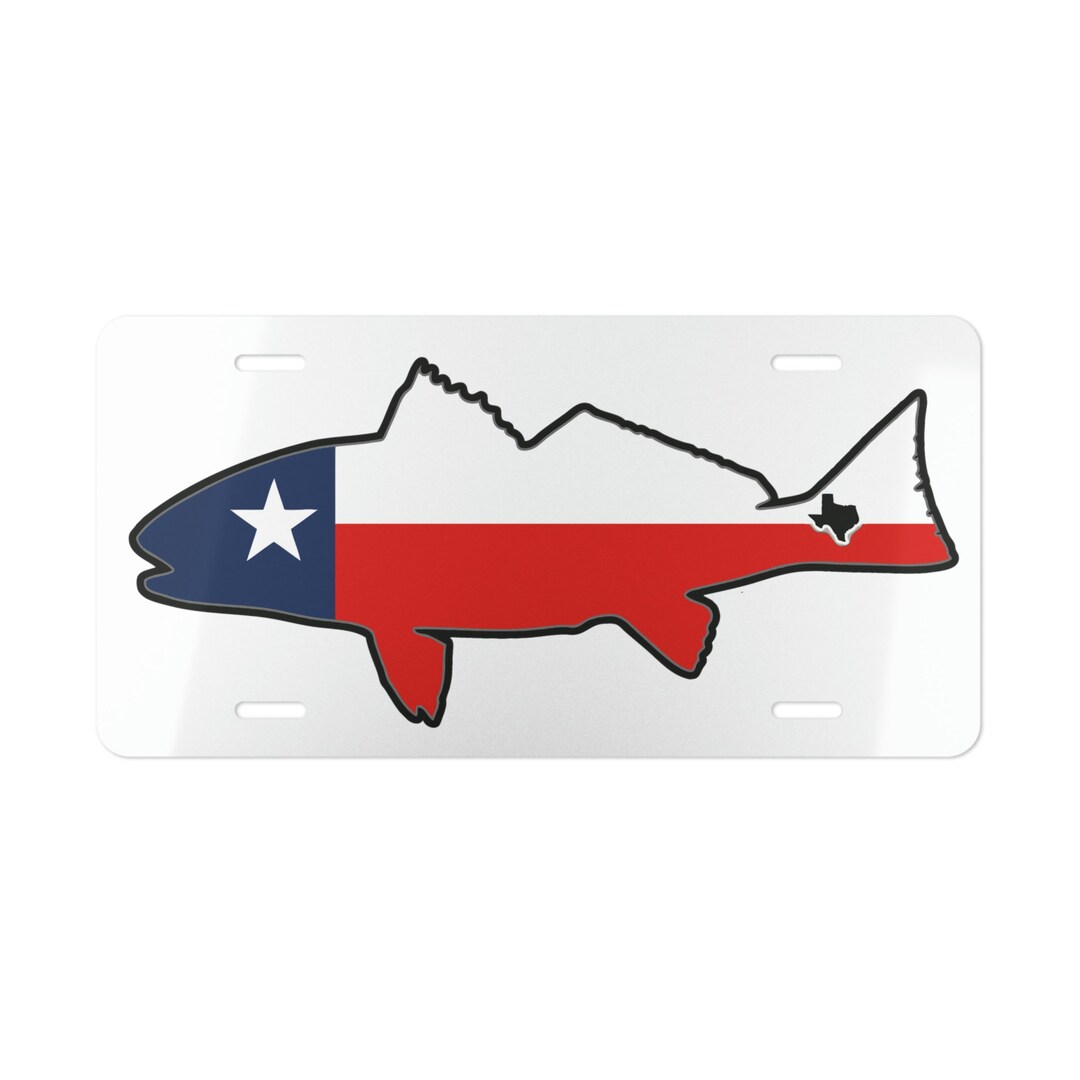 Redfish Texas Flag Fishing Fly Red Fish Drum Truck Tag Vanity License ...