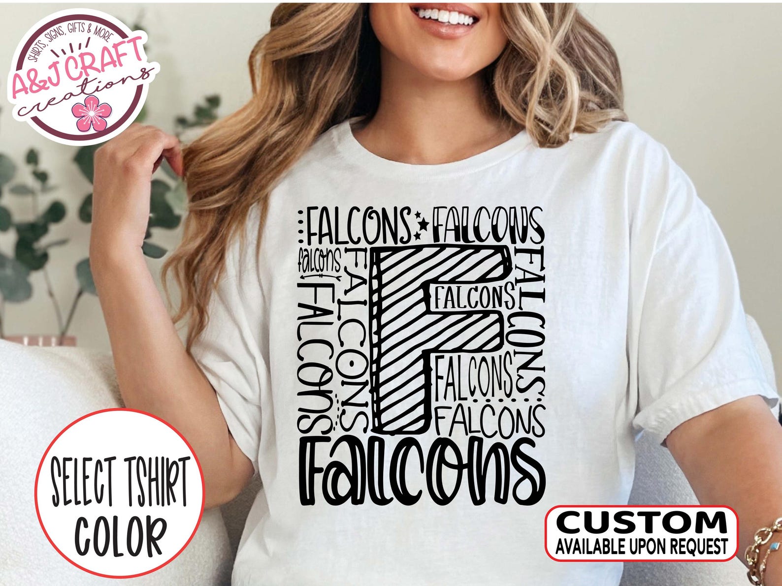 Falcons Typography Shirt – Mascot Spirit Tee, Cheer, Football, Baseball ...