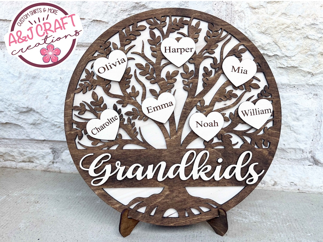 Personalized Family Tree, Family Tree Wood Sign, Grandkids Tree Sign ...