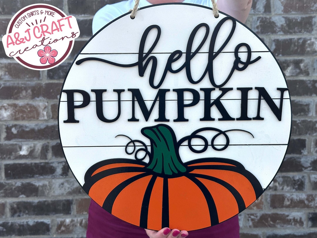 Hello Pumpkin Door Hanger, Front Door Decor, Hello Pumpkin Sign, Fall ...