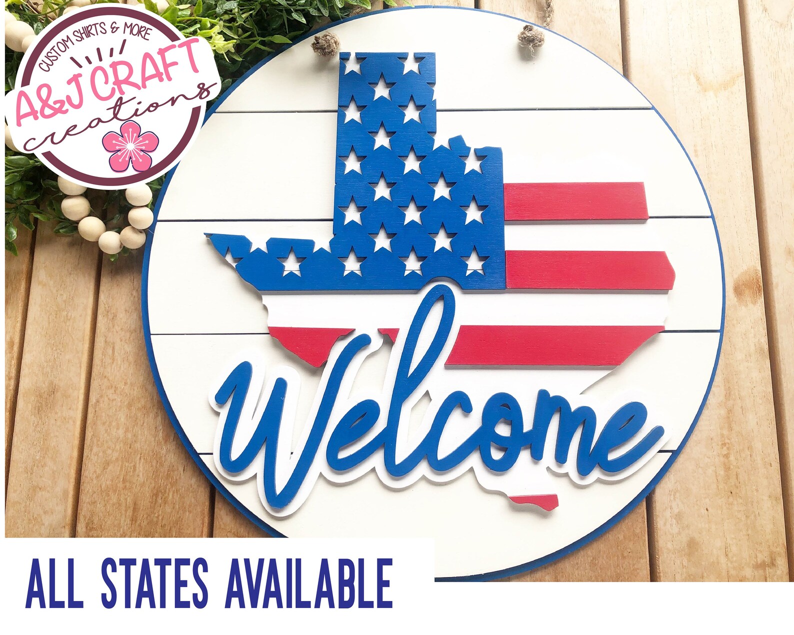 State Sign Wood Texas Welcome Sign Patriotic Welcome Round | Etsy