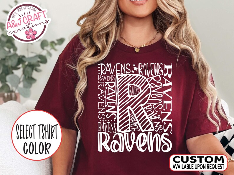 Ravens Team Mascot Spirit Typography Shirt - School Mascot Pride Tshirt ...