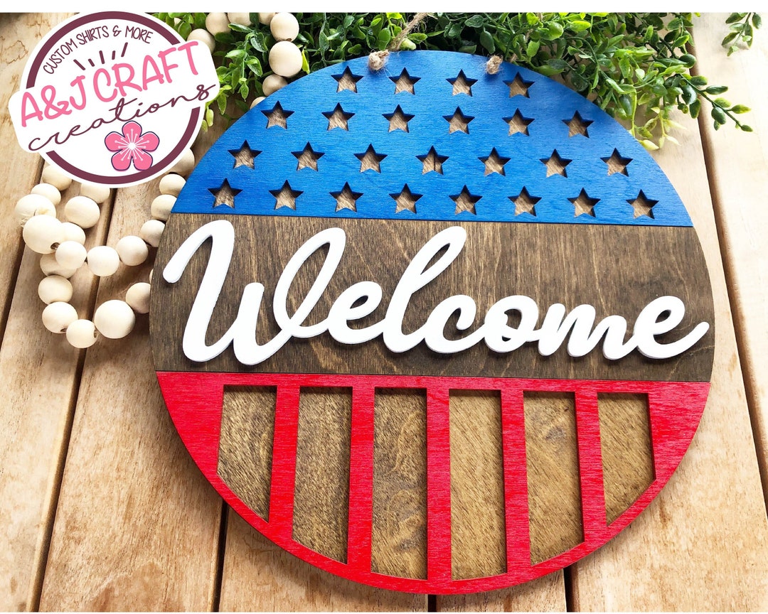 Round Patriotic Door Hanger, Patriotic Door Decor, Patriotic Welcome ...