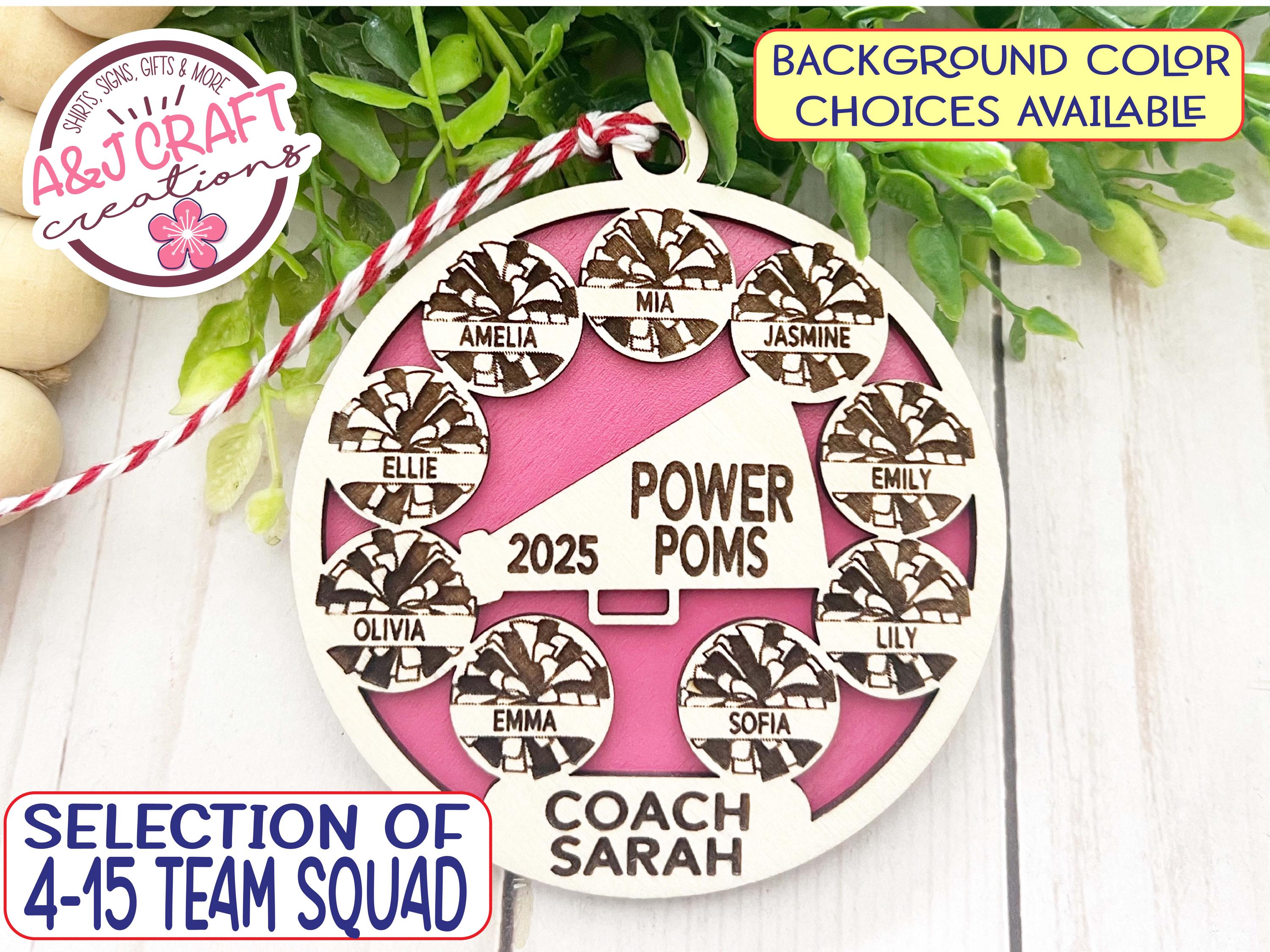 Personalized Cheer Team Ornament, Laser Cut Wood, Cheerleading Gift ...