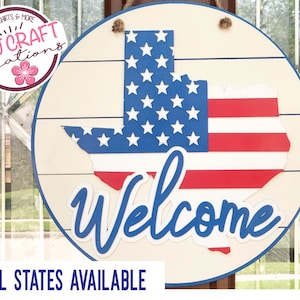 State Sign Wood Texas Welcome Sign Patriotic Welcome Round - Etsy