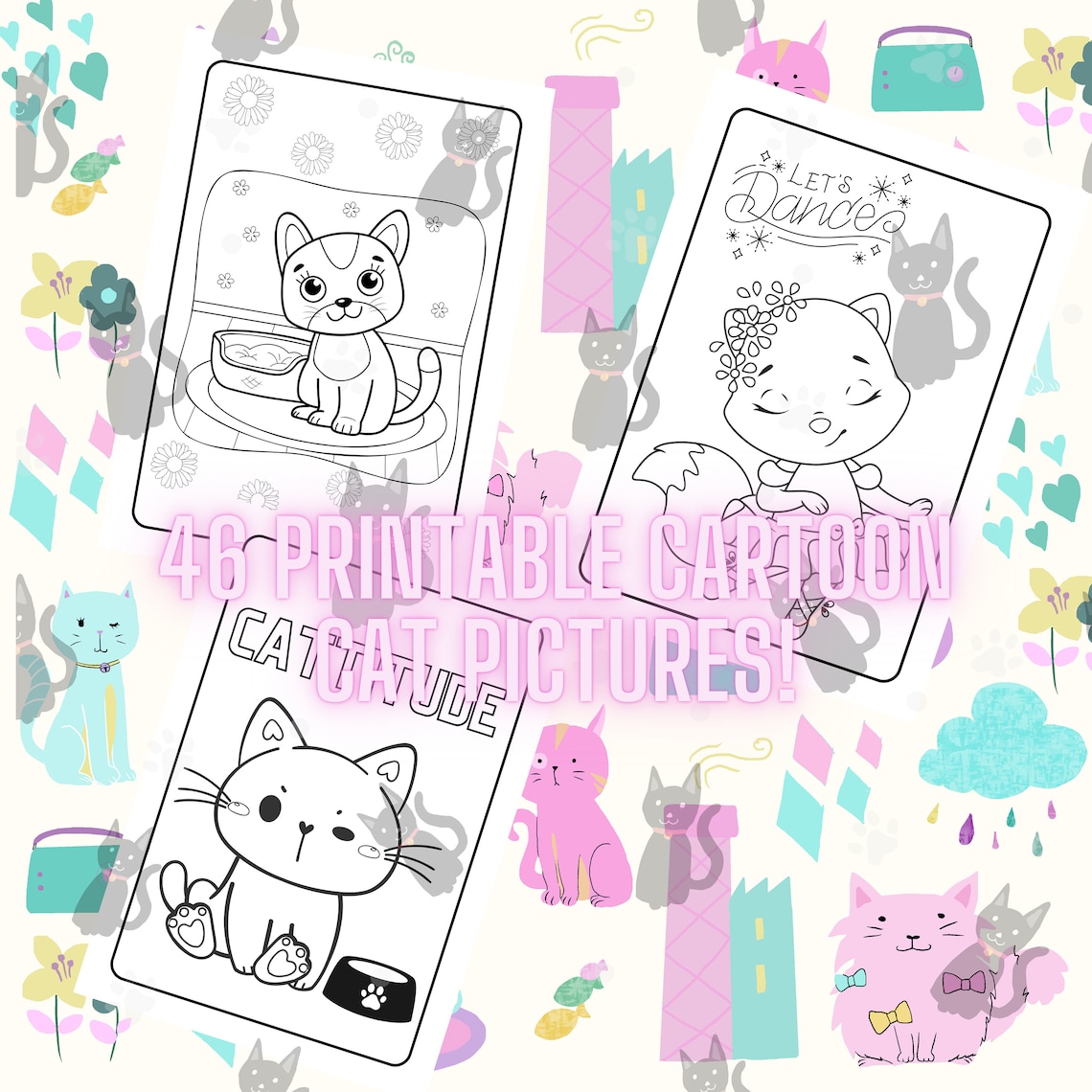 PRINTABLE Cute Cats Coloring Pages for Kids! 46 Unique Cartoon Cat Easy ...